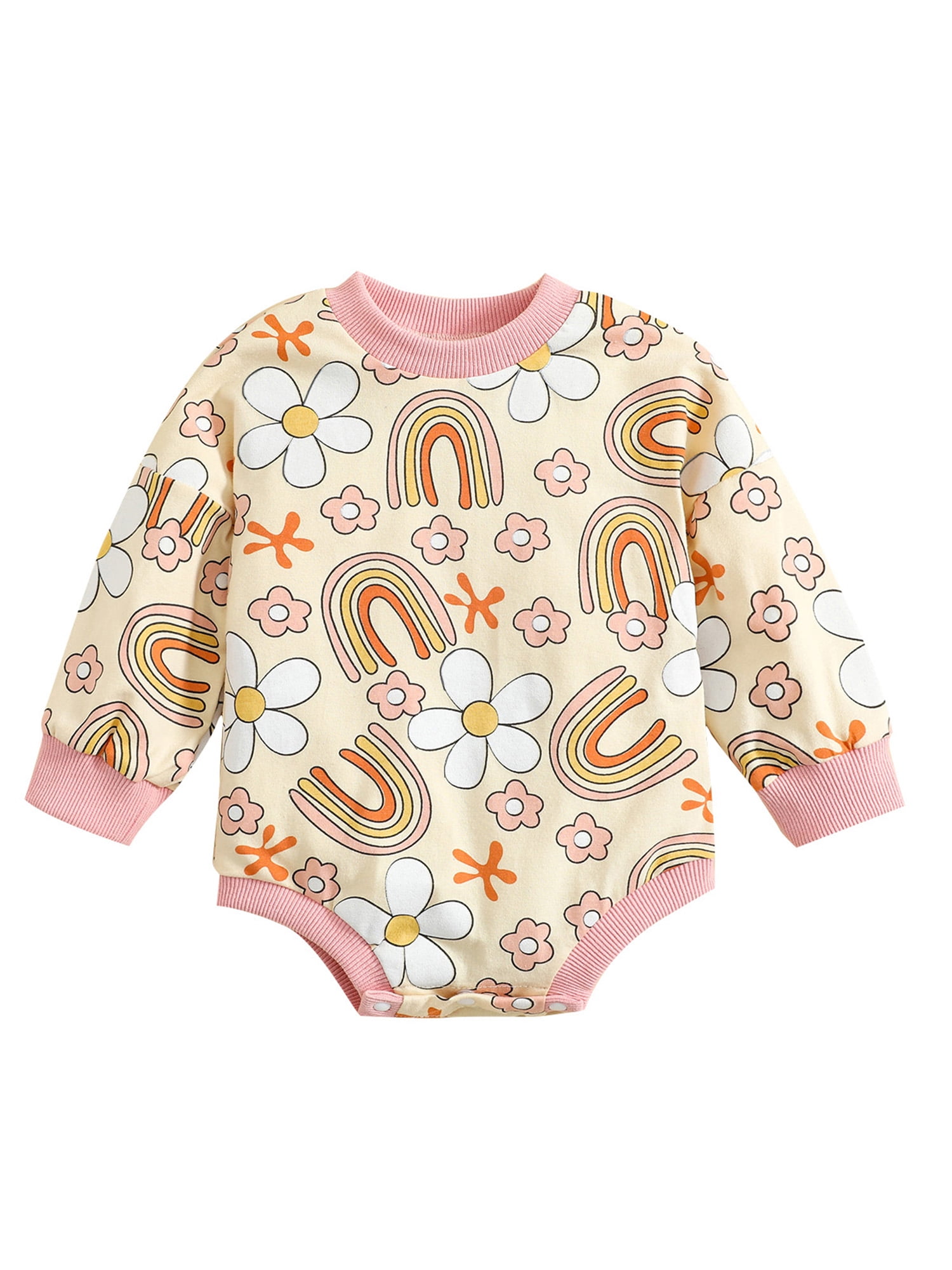 Bagilaanoe Newborn Baby Girl Boy Oversized Romper Sweatshirt Long Sleeve Bodysuit Rainbow ...