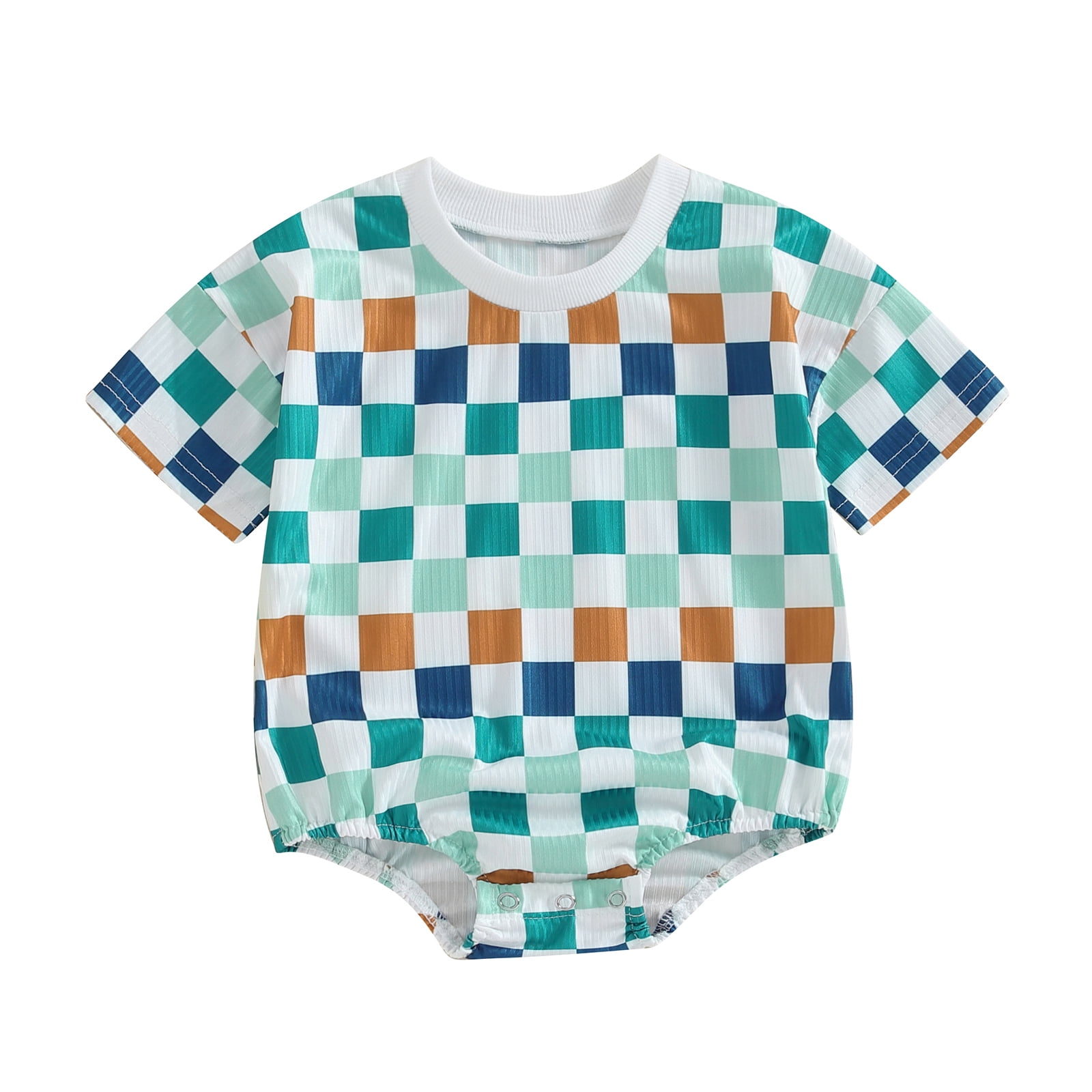 Bagilaanoe Newborn Baby Girl Boy Rompers Checkerboard Print Short Sleeve Bodysuit 3M 6M 12M 18M ...