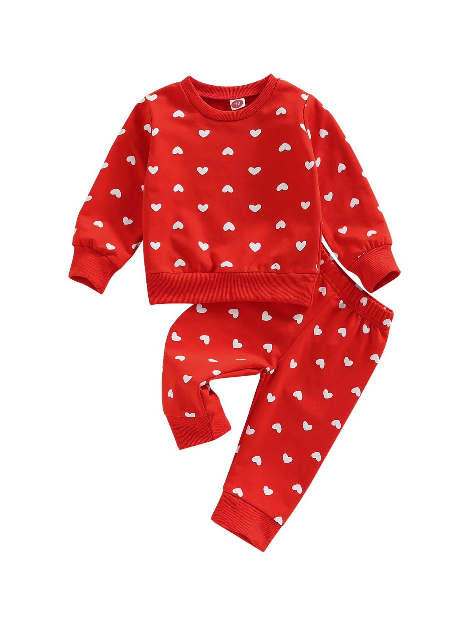 Bagilaanoe Newborn Baby Girl Boy Valentine's Day Outfits Heart Print Long Sleeve Sweatshirt ...