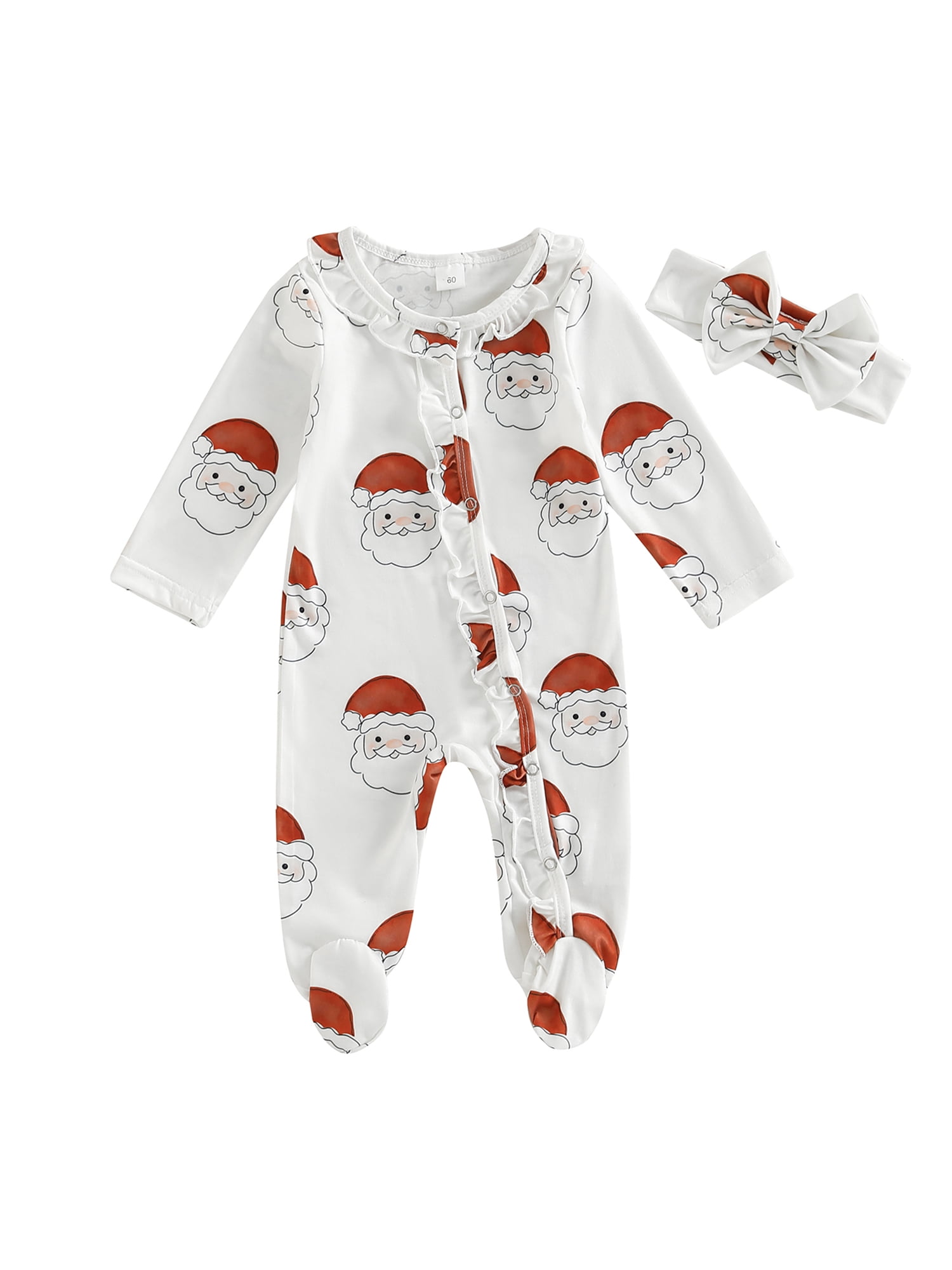 Bagilaanoe Newborn Baby Girl Boys Christmas Outfit Jumpsuit Santa Print Long Sleeve Footed ...