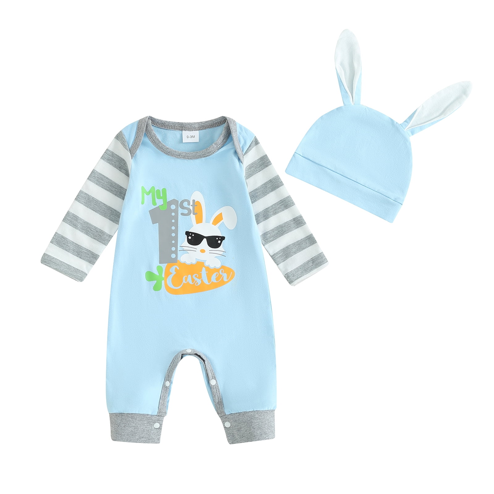 Bagilaanoe Newborn Baby Girl Boys Easter Jumpsuit Letter Print Long Sleeve Bodysuit + Hat 3M 6M ...