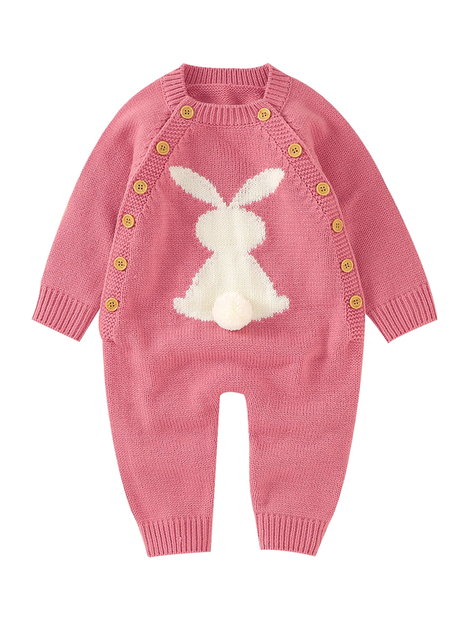 Bagilaanoe Newborn Baby Girl Boys Easter Jumpsuit Rabbit Pattern Long Sleeve Knit Bodysuit 6M ...