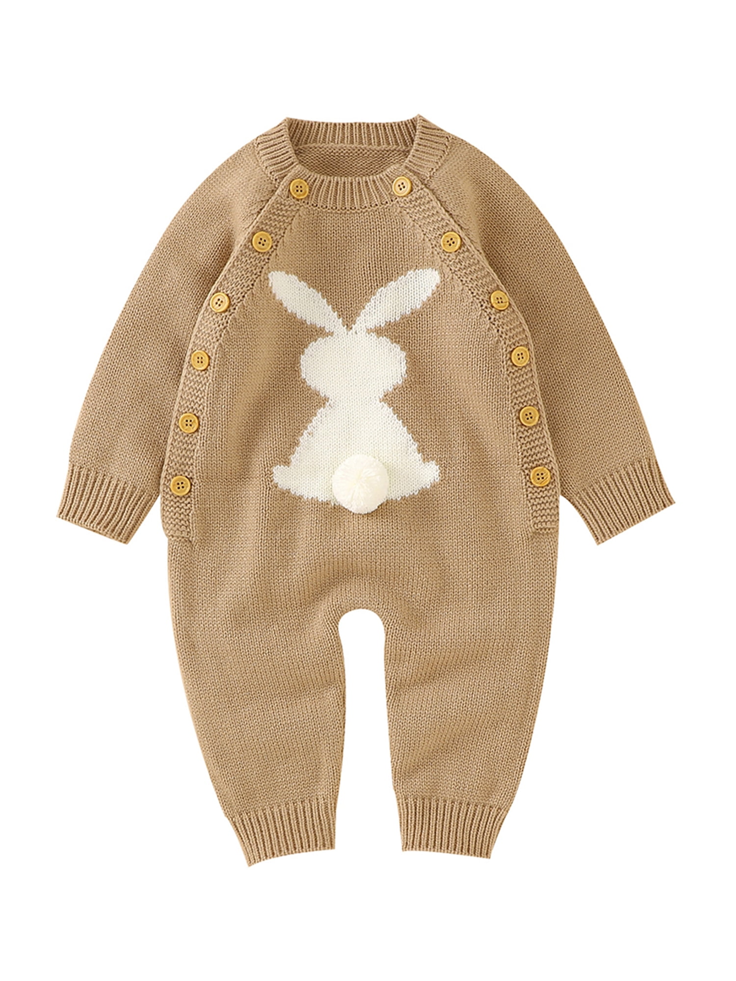 Bagilaanoe Newborn Baby Girl Boys Easter Jumpsuit Rabbit Pattern Long ...