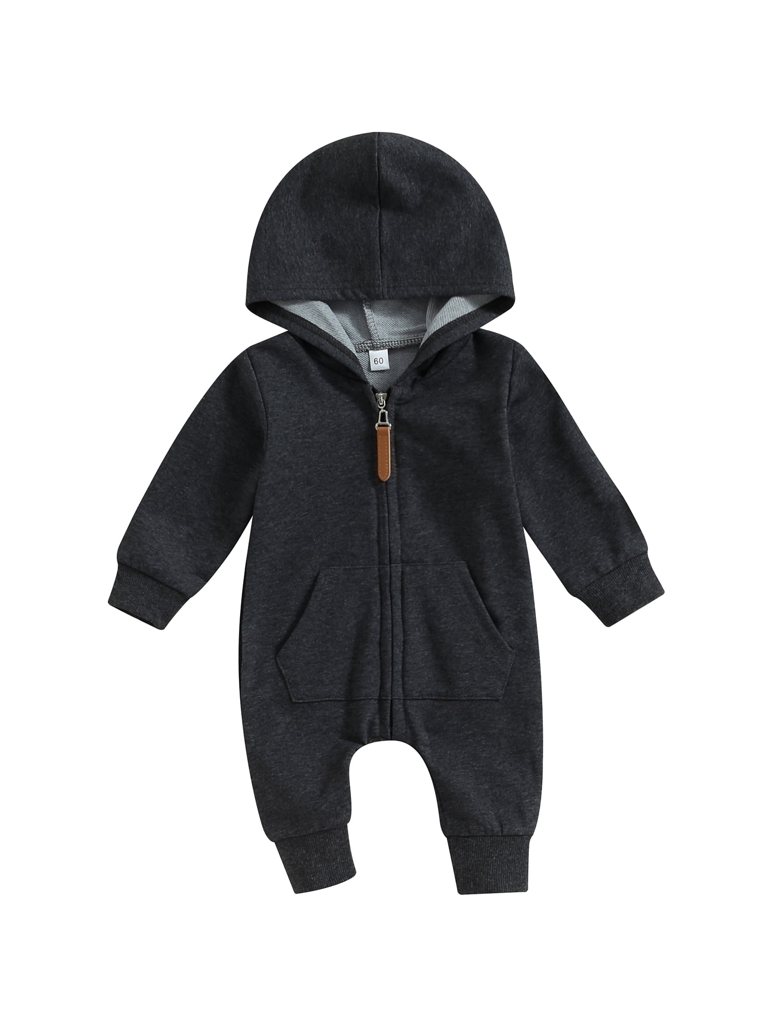 Bagilaanoe Newborn Baby Girl Boys Fall Hooded Jumpsuits Solid Color Long Sleeve Bodysuit 3M 6M ...