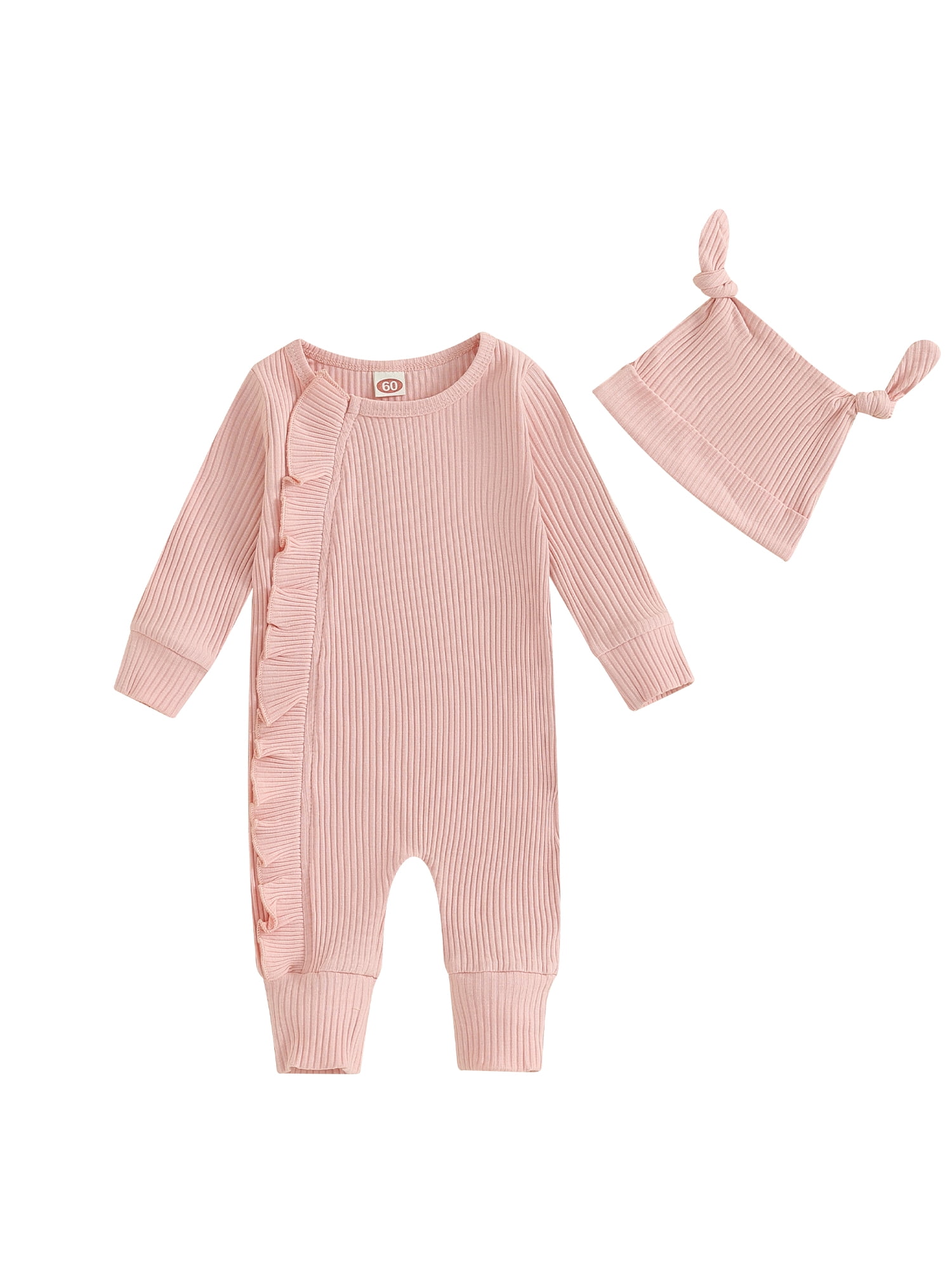 Bagilaanoe Newborn Baby Girl Boys Fall Jumpsuit Ruffle Long Sleeve Bodysuit + Hat 3M 6M 12M 18M ...