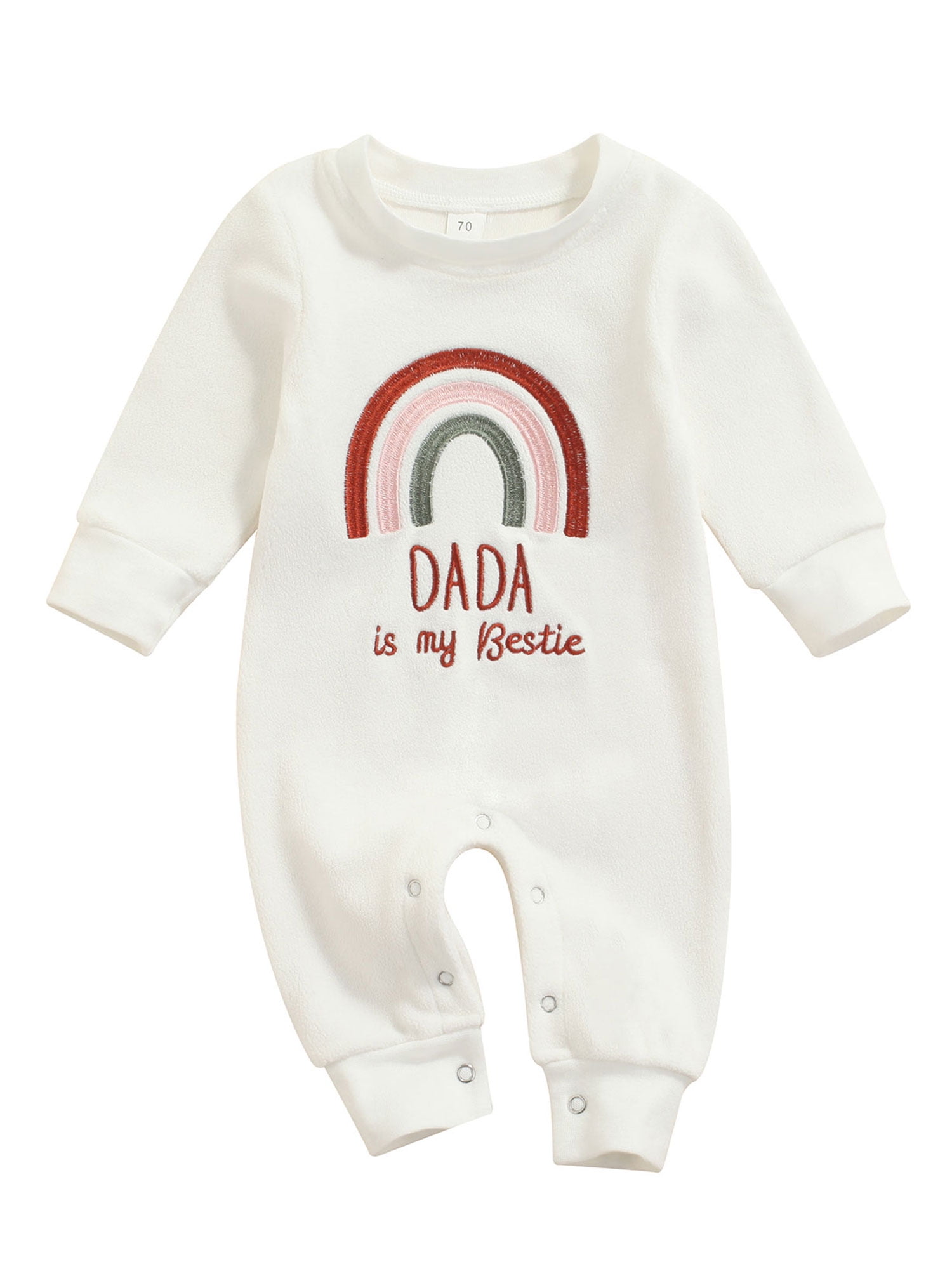 Bagilaanoe Newborn Baby Girl Boys Fluffy Jumpsuit Rainbow Letter Embroidery Long Sleeve Bodysuit ...