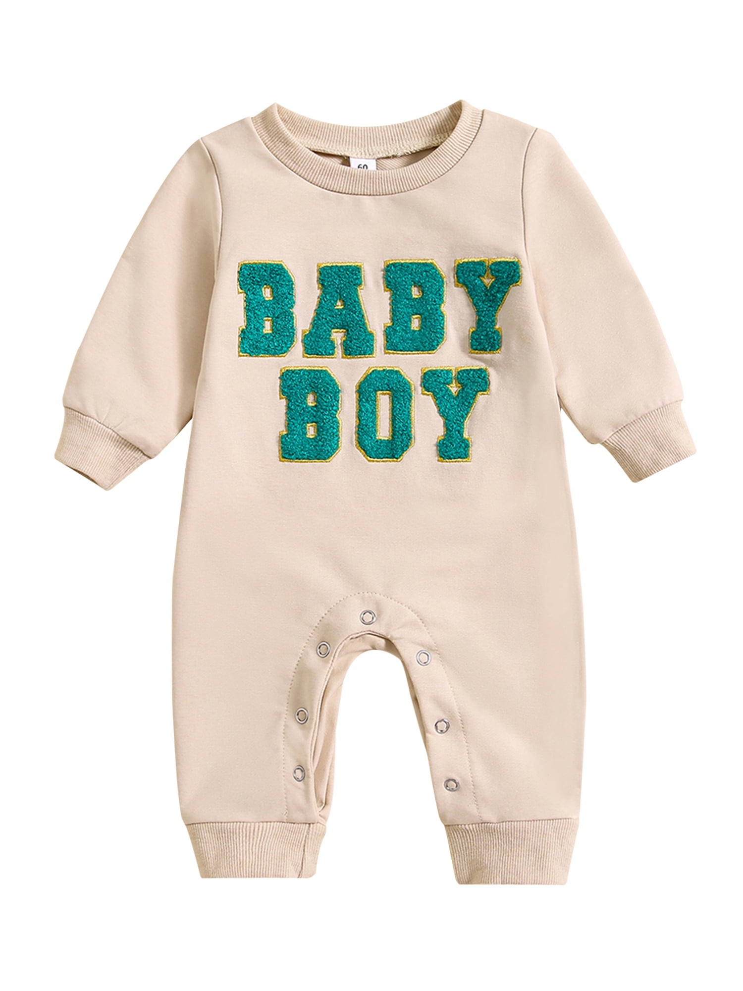 Bagilaanoe Newborn Baby Girl Boys Jumpsuit Letters Embroidery Long Sleeve Bodysuit 3M 6M 9M 12M ...