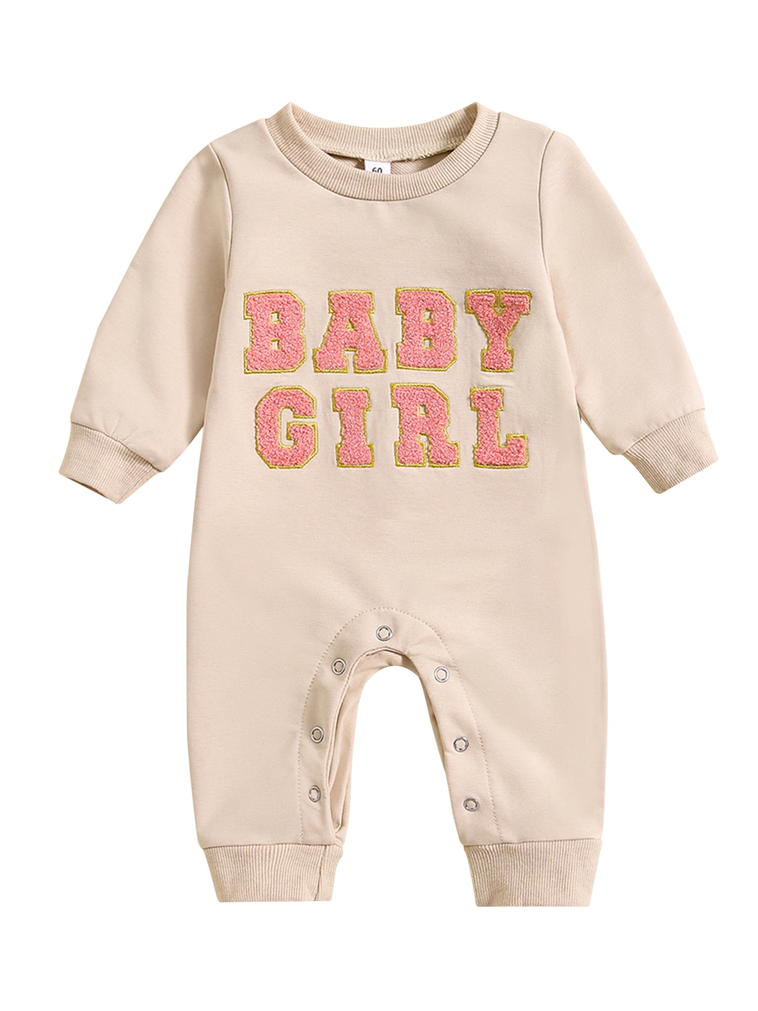 Bagilaanoe Newborn Baby Girl Boys Jumpsuit Letters Embroidery Long Sleeve Bodysuit 3M 6M 9M 12M ...