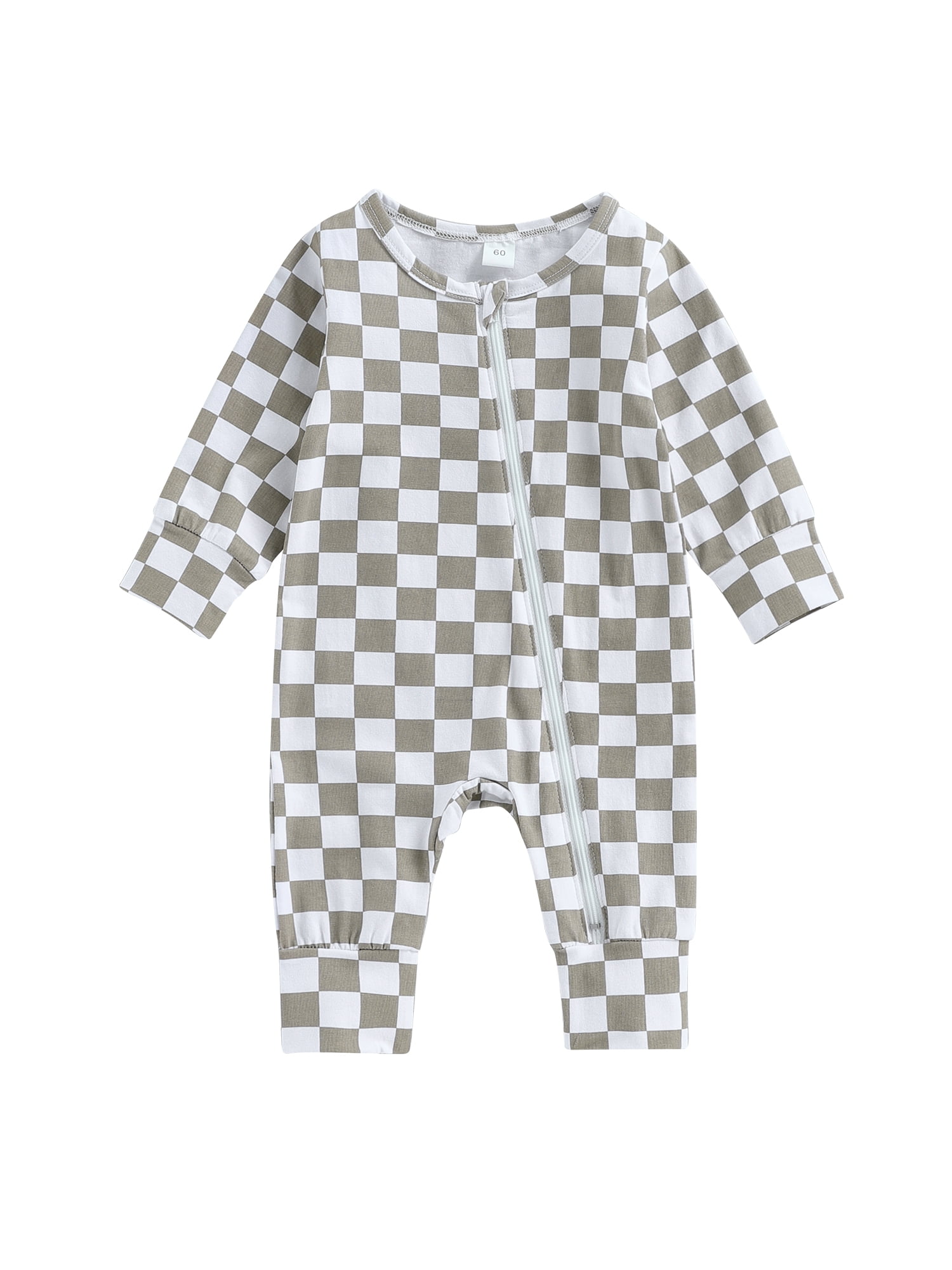 Bagilaanoe Newborn Baby Girl Boys Jumpsuits Checkerboard Print Long Sleeve Bodysuit 3M 6M 12M ...