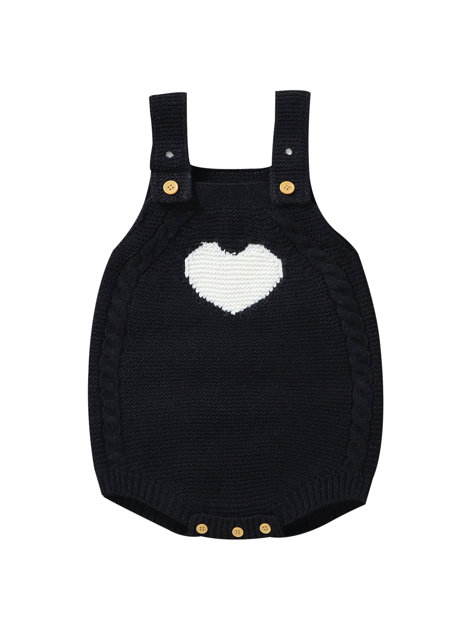 Bagilaanoe Newborn Baby Girl Boys Knitting Jumpsuit Heart Print Sleeveless Bodysuit 3M 6M 9M 12M ...