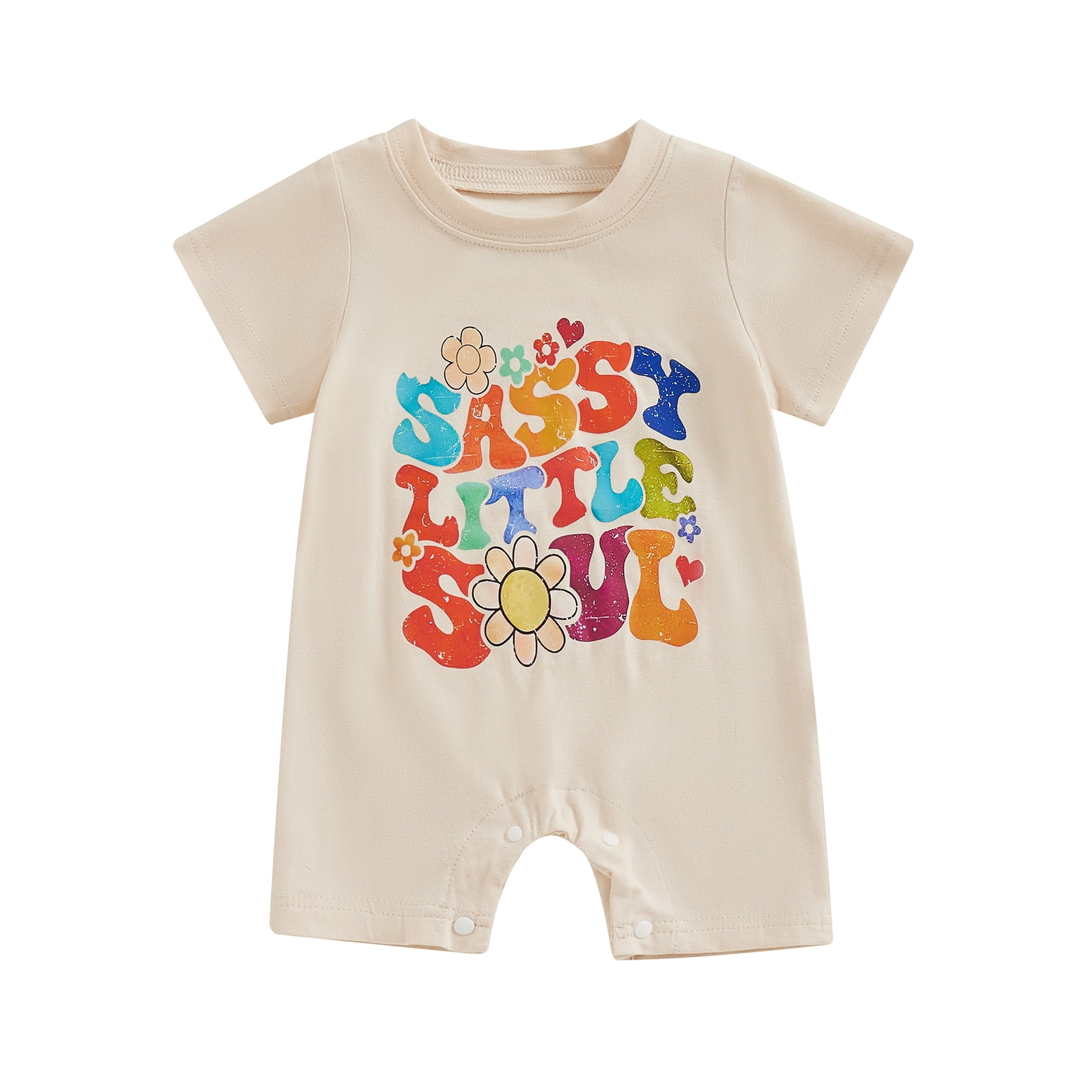 Bagilaanoe Newborn Baby Girl Boys Summer Jumpsuit Flower Letters Print Short Sleeve Bodysuit 3M ...