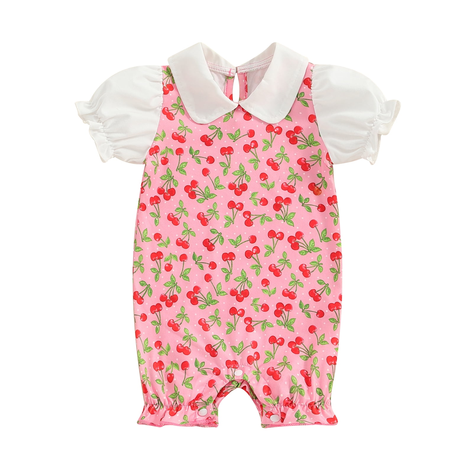Bagilaanoe Newborn Baby Girl Boys Summer Jumpsuit Heart Print Short Puff Sleeve Bodysuit 3M 6M ...