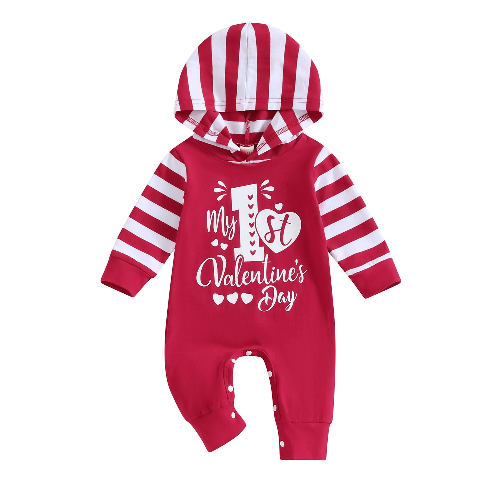 Bagilaanoe Newborn Baby Girl Boys Valentine's Day Clothes Hooded Jumpsuit Letters Print Long ...