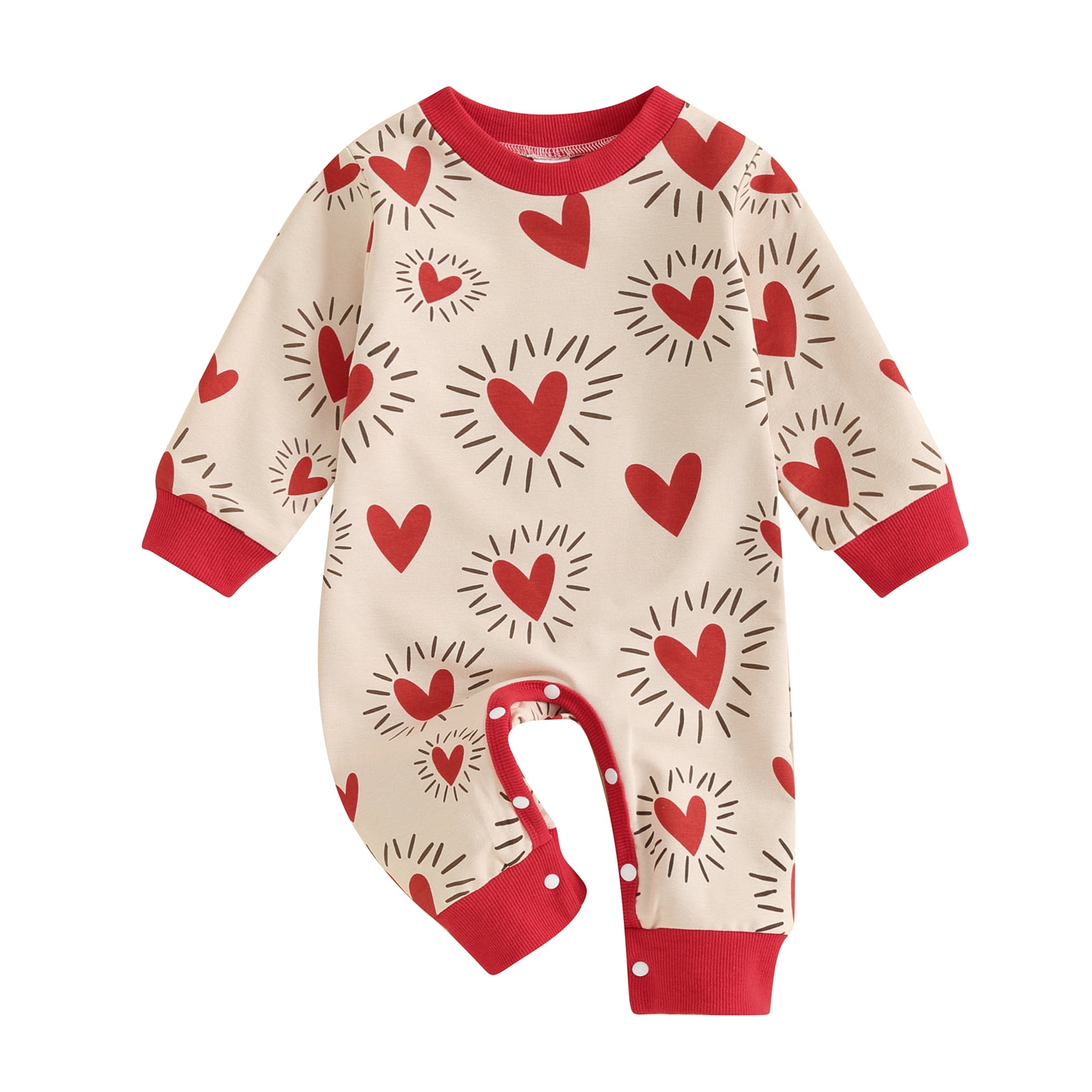 Bagilaanoe Newborn Baby Girl Boys Valentine’s Day Jumpsuit Heart Print Long Sleeve Bodysuit 3M ...