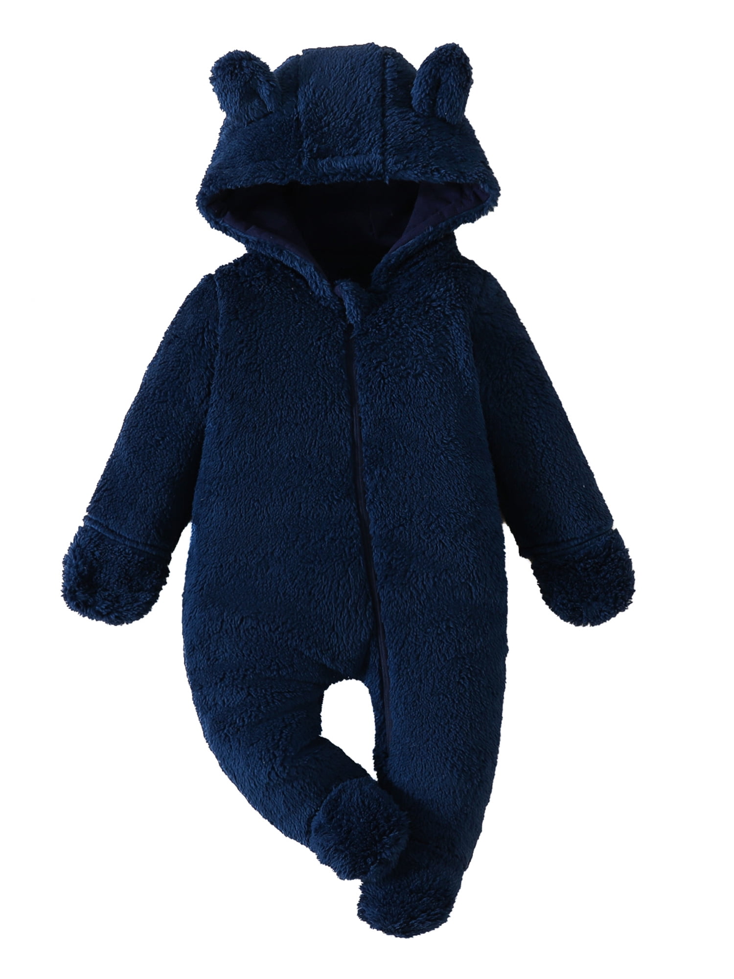 Bagilaanoe Newborn Baby Girl Boys Winter Warm Hooded Jumpsuit Fleece Long Sleeve Footed Bodysuit ...