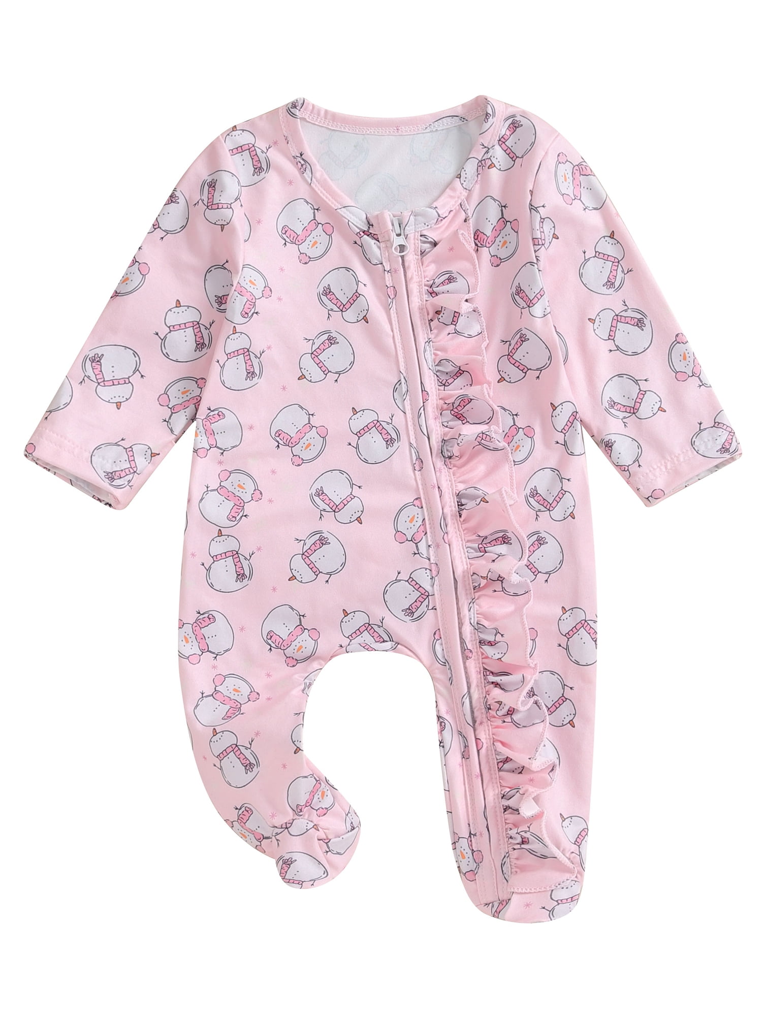 Bagilaanoe Newborn Baby Girl Christmas Jumpsuit Snowman Print Long Sleeve Bodysuit 3M 6M 12M ...