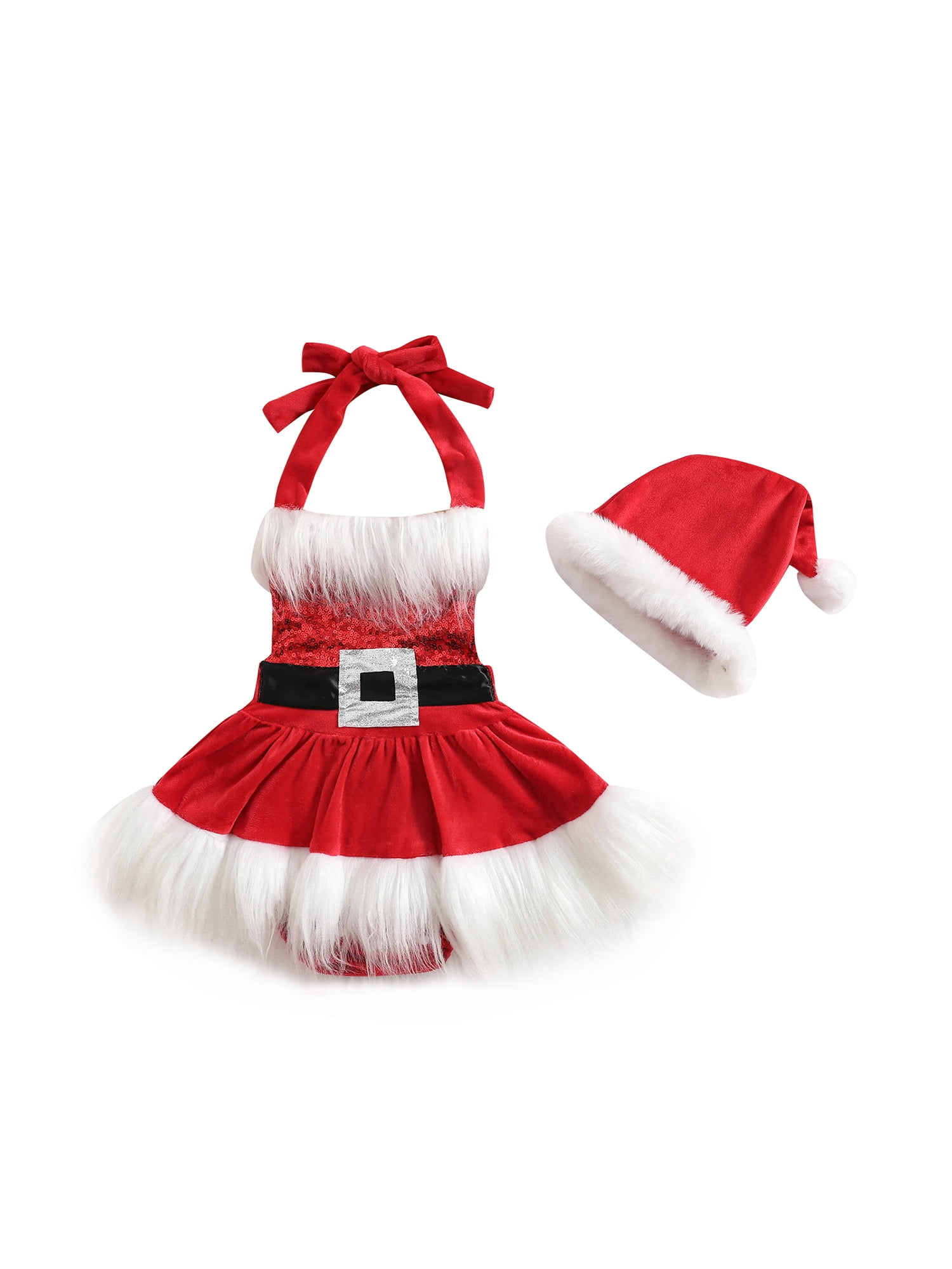 Bagilaanoe Newborn Baby Girl Christmas Romper Dress Sequins Ruffle Sleeveless A-line Princess ...