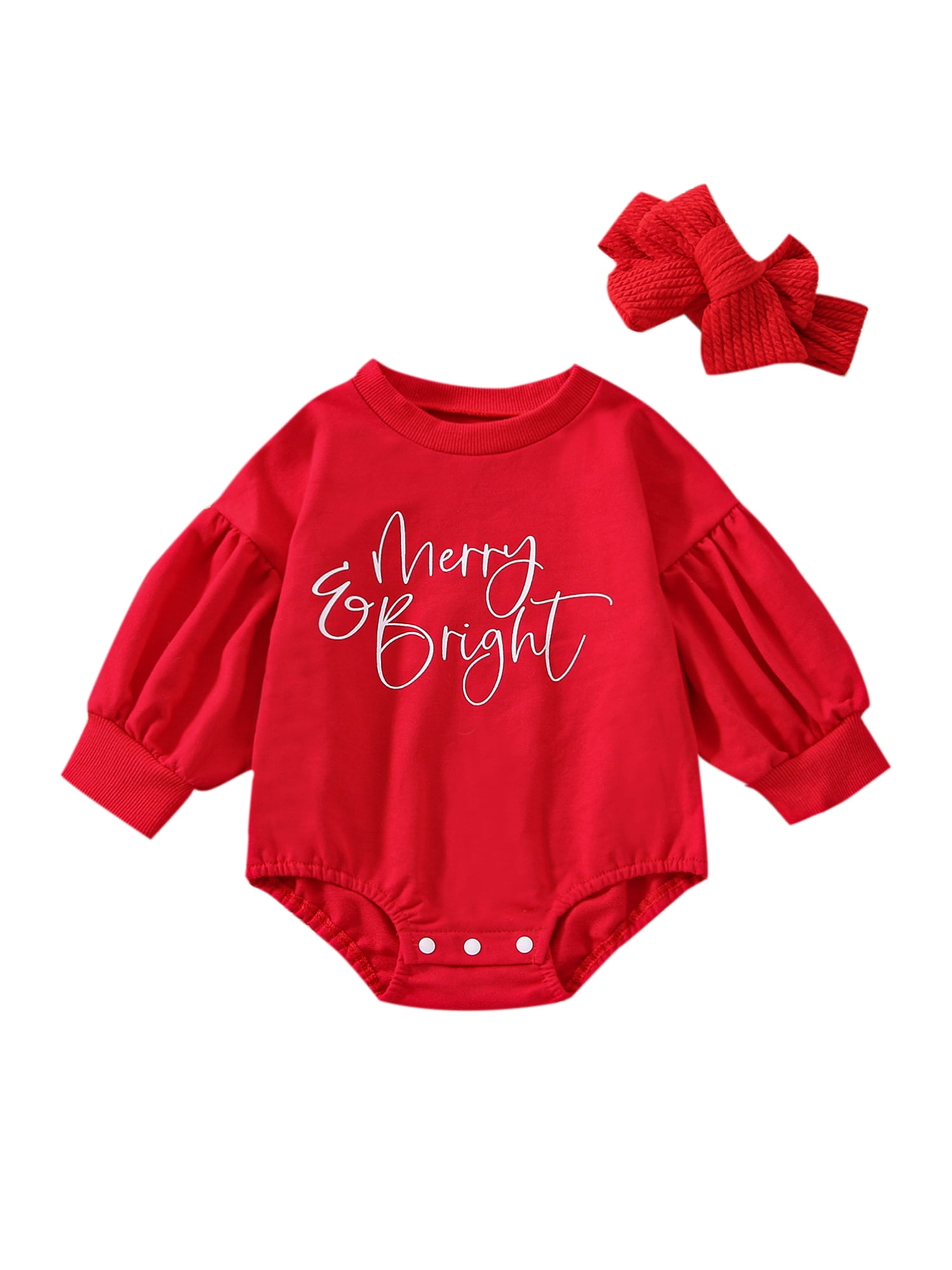 Bagilaanoe Newborn Baby Girl Christmas Rompers Letter Print Long Sleeve Bodysuit + Headband 3M ...