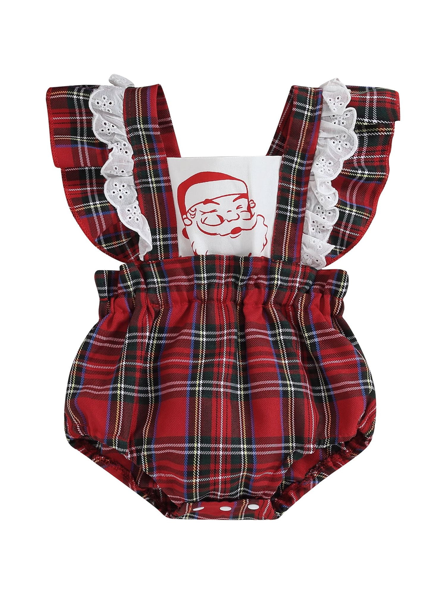 Bagilaanoe Newborn Baby Girl Christmas Rompers Santa Claus Print Fly Sleeve Bodysuit 6M 12M 18M ...