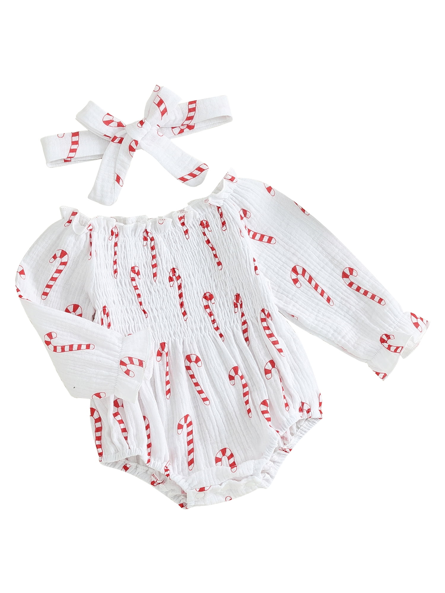 Bagilaanoe Newborn Baby Girl Christmas Rompers Smocked Long Sleeve Bodysuit + Headband 3M 6M 12M ...