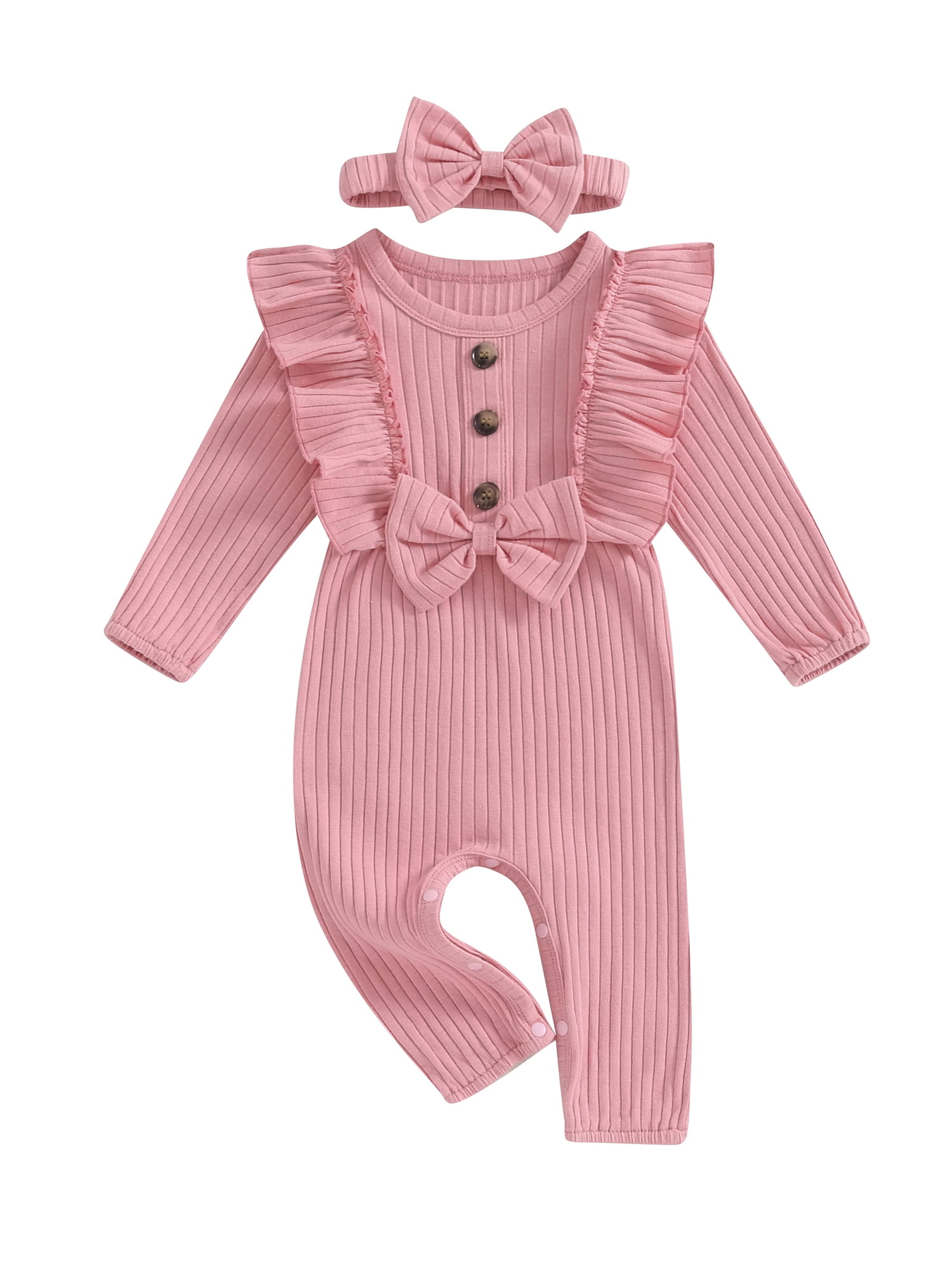 Bagilaanoe Newborn Baby Girl Fall Jumpsuit Ruffle Long Sleeve Bodysuit + Headband 3M 6M 9M 12M ...