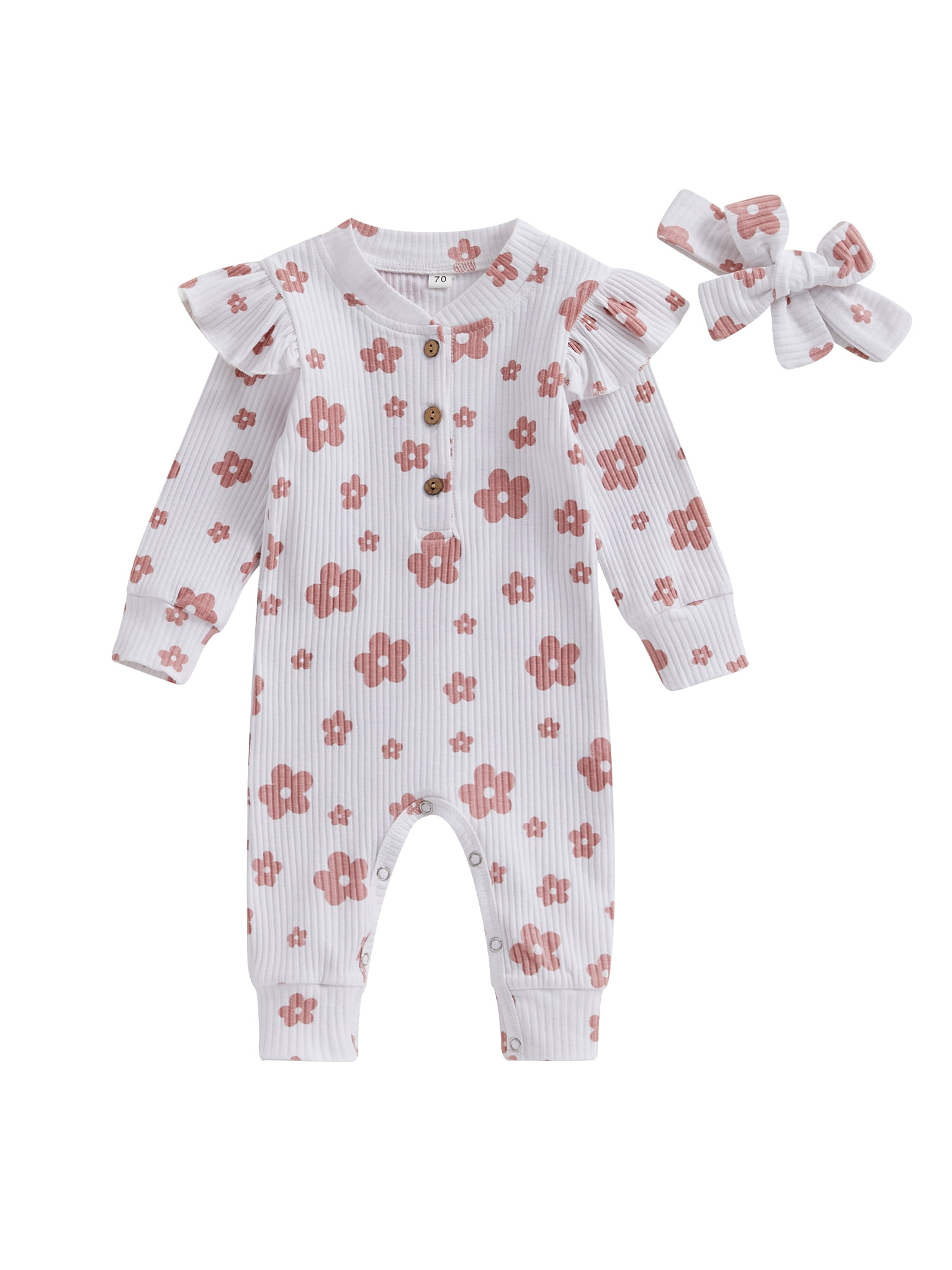 Bagilaanoe Newborn Baby Girl Fall Jumpsuits Floral Long Sleeve Bodysuits + Headband 3M 6M 12M ...