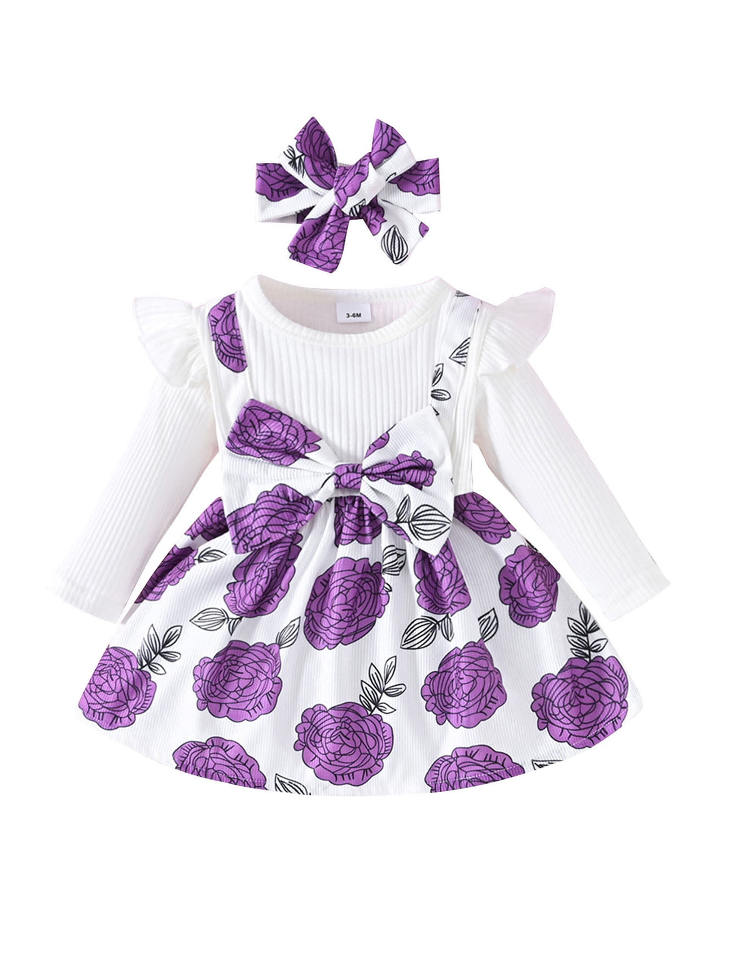 Bagilaanoe Newborn Baby Girl Fall Outfits Romper Dress Floral Long Sleeve Bodysuits + Headband ...