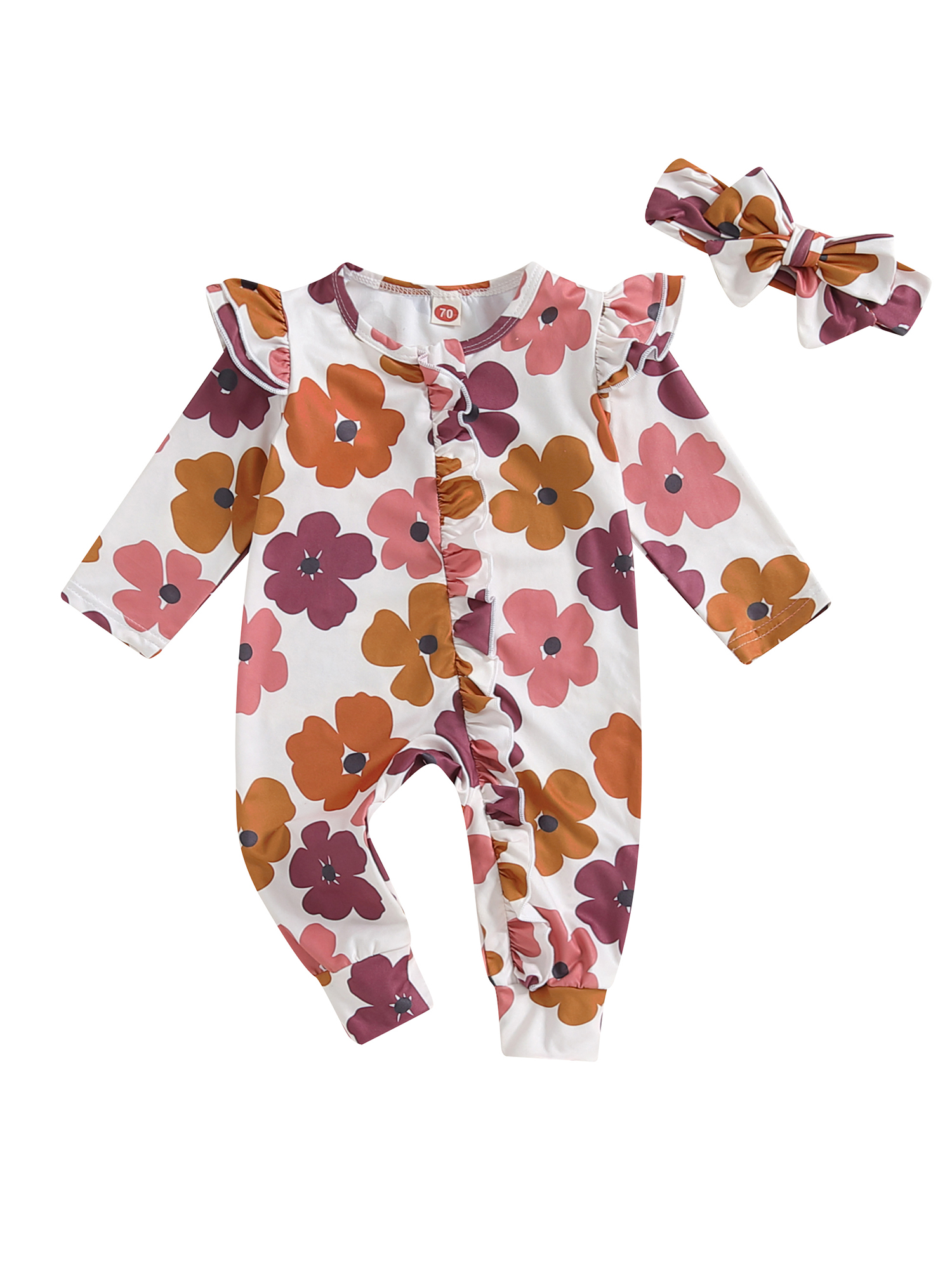 Bagilaanoe Newborn Baby Girl Fall Pajamas Floral Long Sleeve Jumpsuits Headband 3M 6M 12M 18M ...