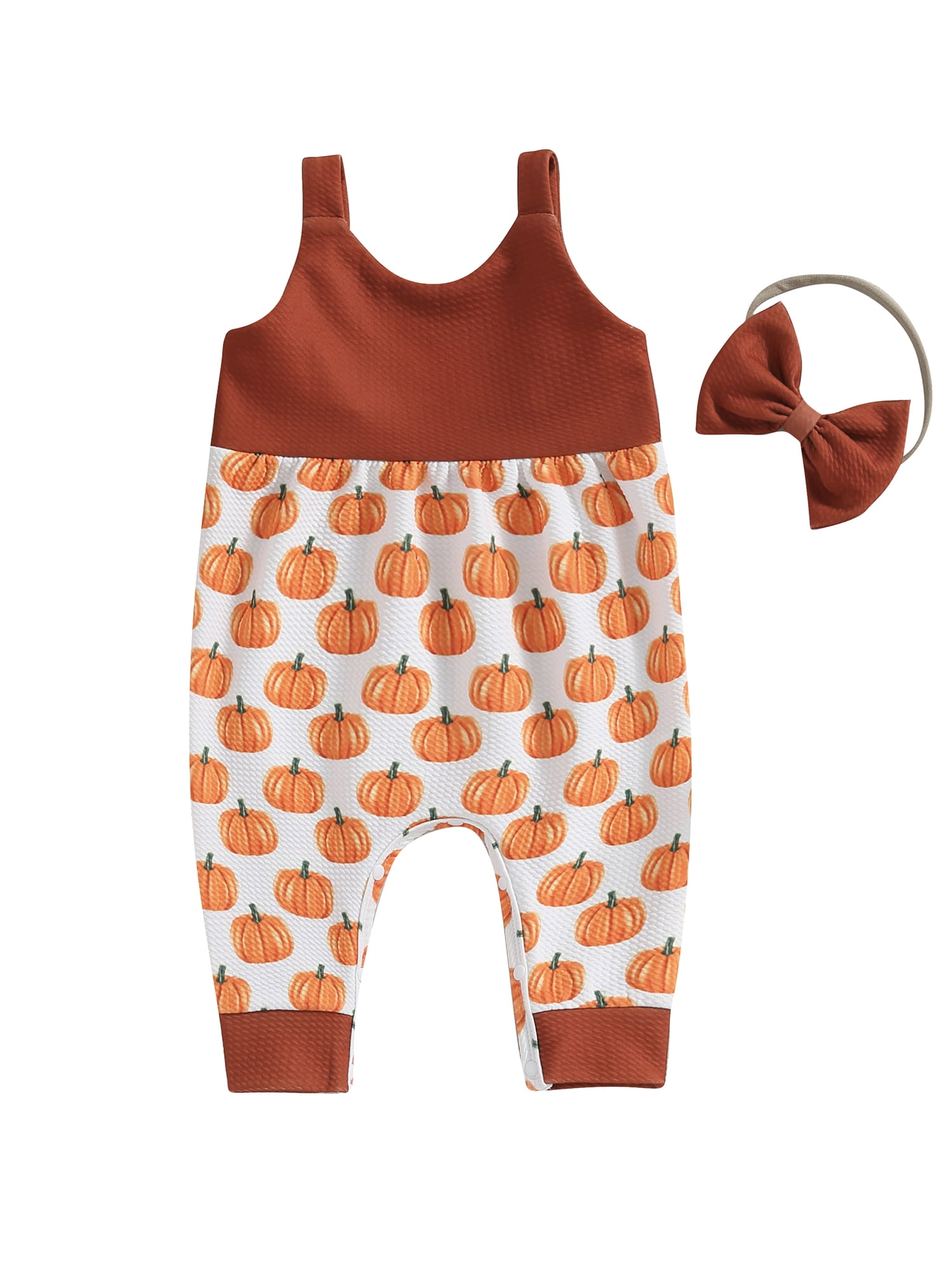 Bagilaanoe Newborn Baby Girl Halloween Jumpsuit Pumpkin Print Sleeveless Bodysuit 3M 6M 12M 18M ...
