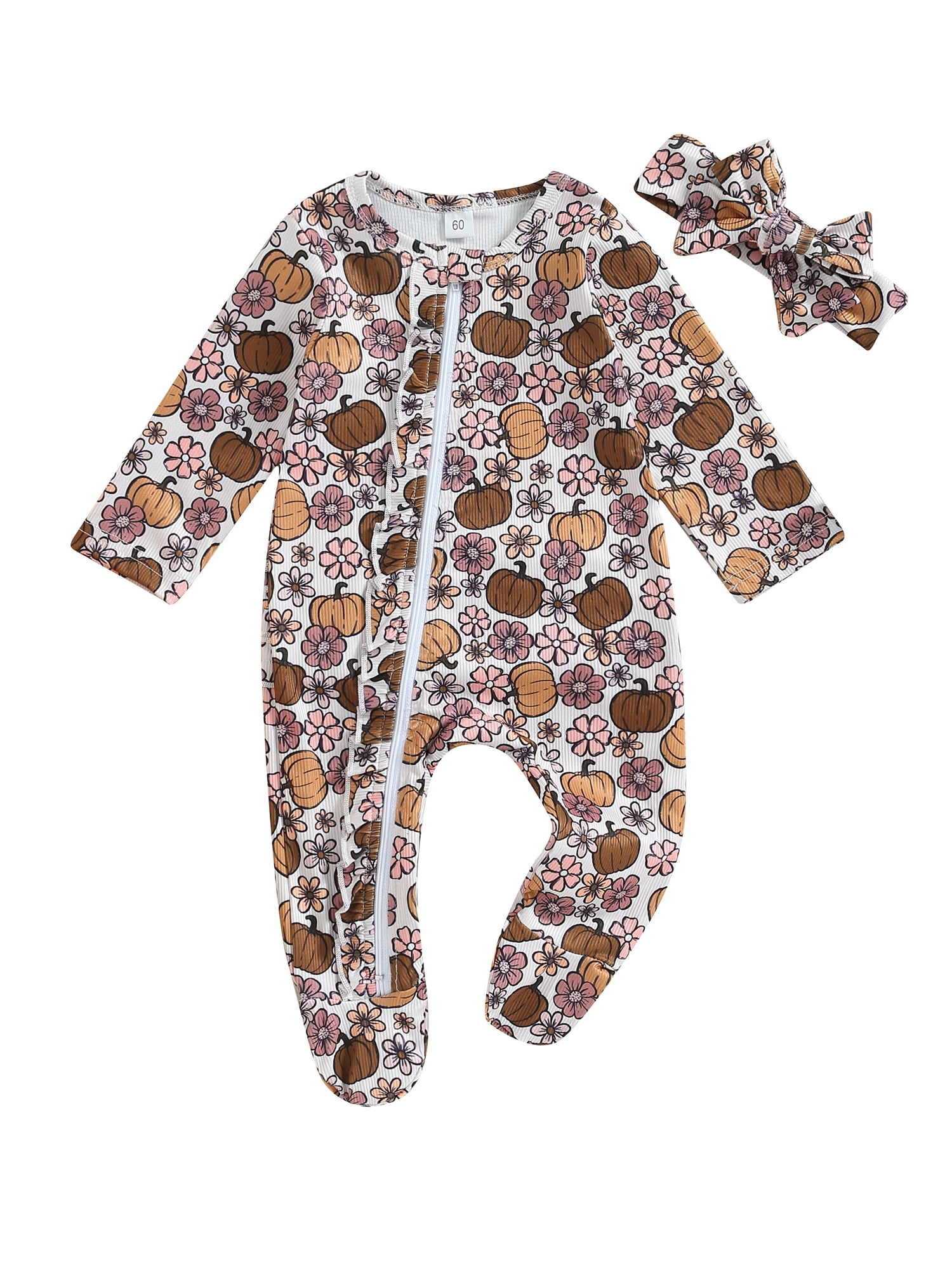 Bagilaanoe Newborn Baby Girl Halloween Pajamas Jumpsuit Pumpkin Print Long Sleeve Footed ...