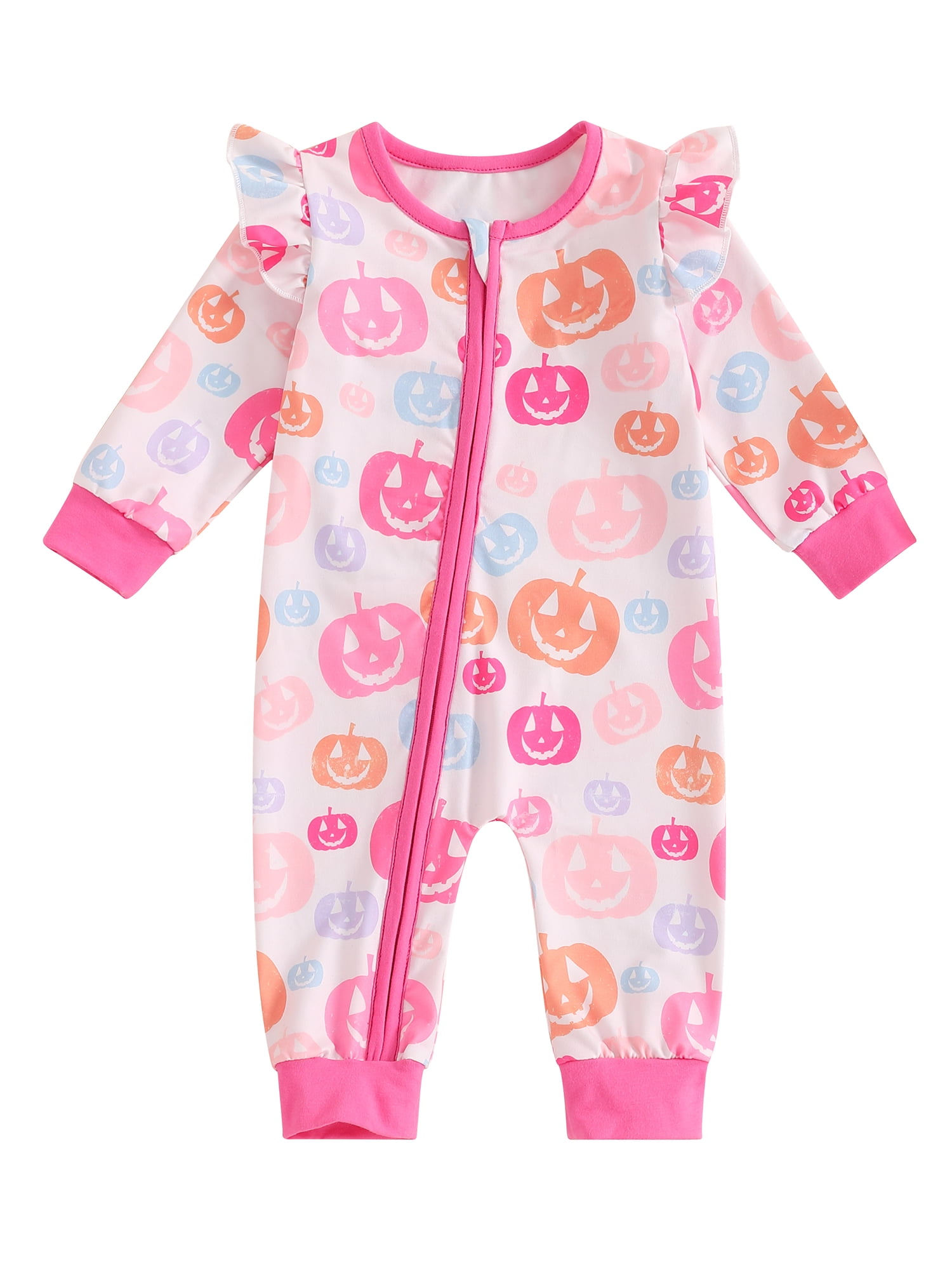 Bagilaanoe Newborn Baby Girl Halloween Pajamas Pumpkin Print Long Sleeve Jumpsuits 1M 3M 6M 9M ...
