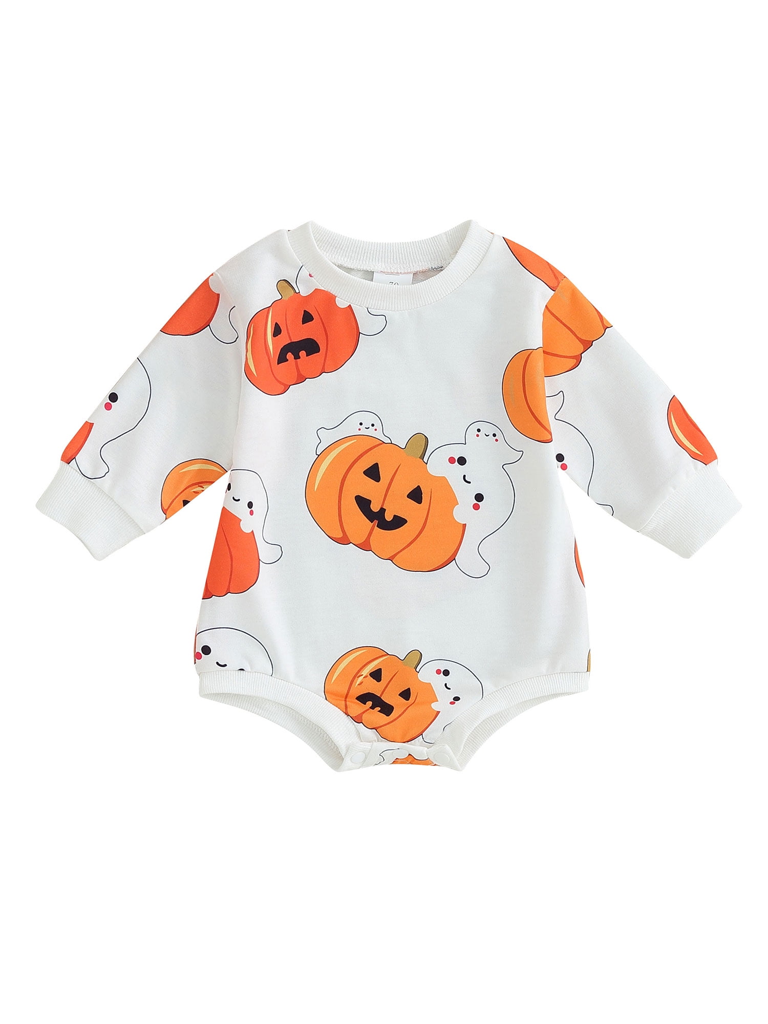 Bagilaanoe Newborn Baby Girl Halloween Romper Sweatshirt Long Sleeve Bodysuits Pumpkin Print ...
