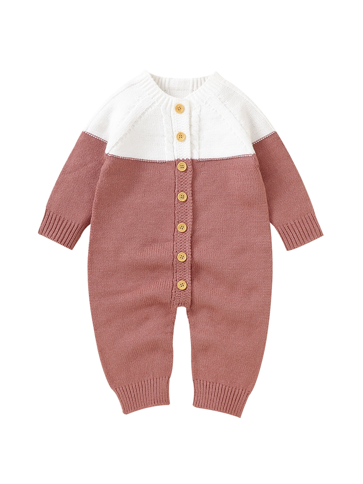 Bagilaanoe Newborn Baby Girl Knit Jumpsuit Sweater Contrast Color Long Sleeve Bodysuit 3M 6M 12M ...