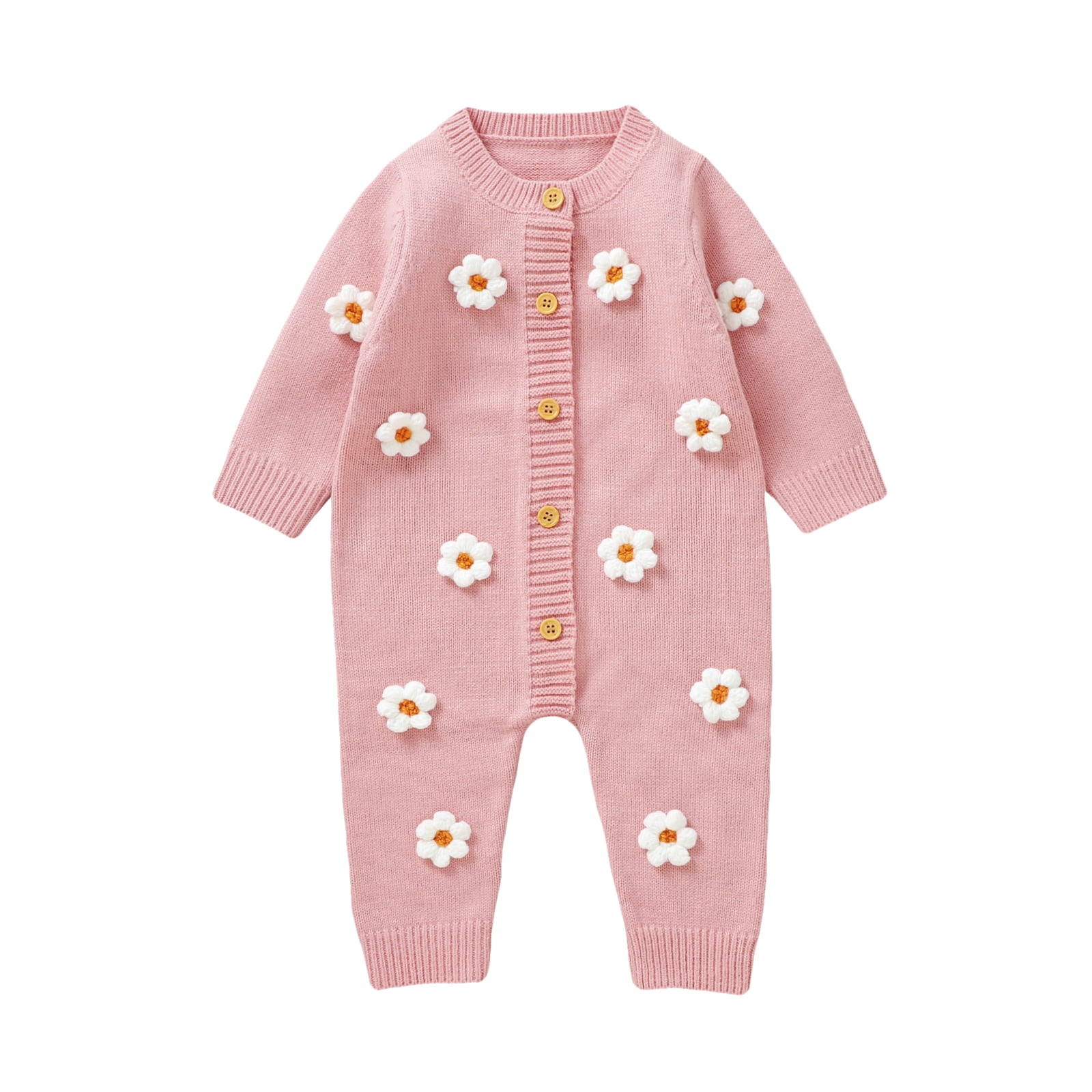 Bagilaanoe Newborn Baby Girl Knit Jumpsuit Sweater Flower Long Sleeve Bodysuit 3M 6M 9M 12M 18M ...