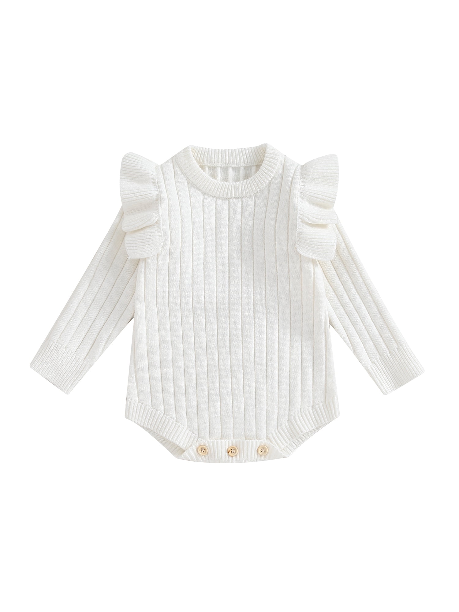Bagilaanoe Newborn Baby Girl Knitted Romper Sweater Long Sleeve Bodysuits Solid Color Pullover ...