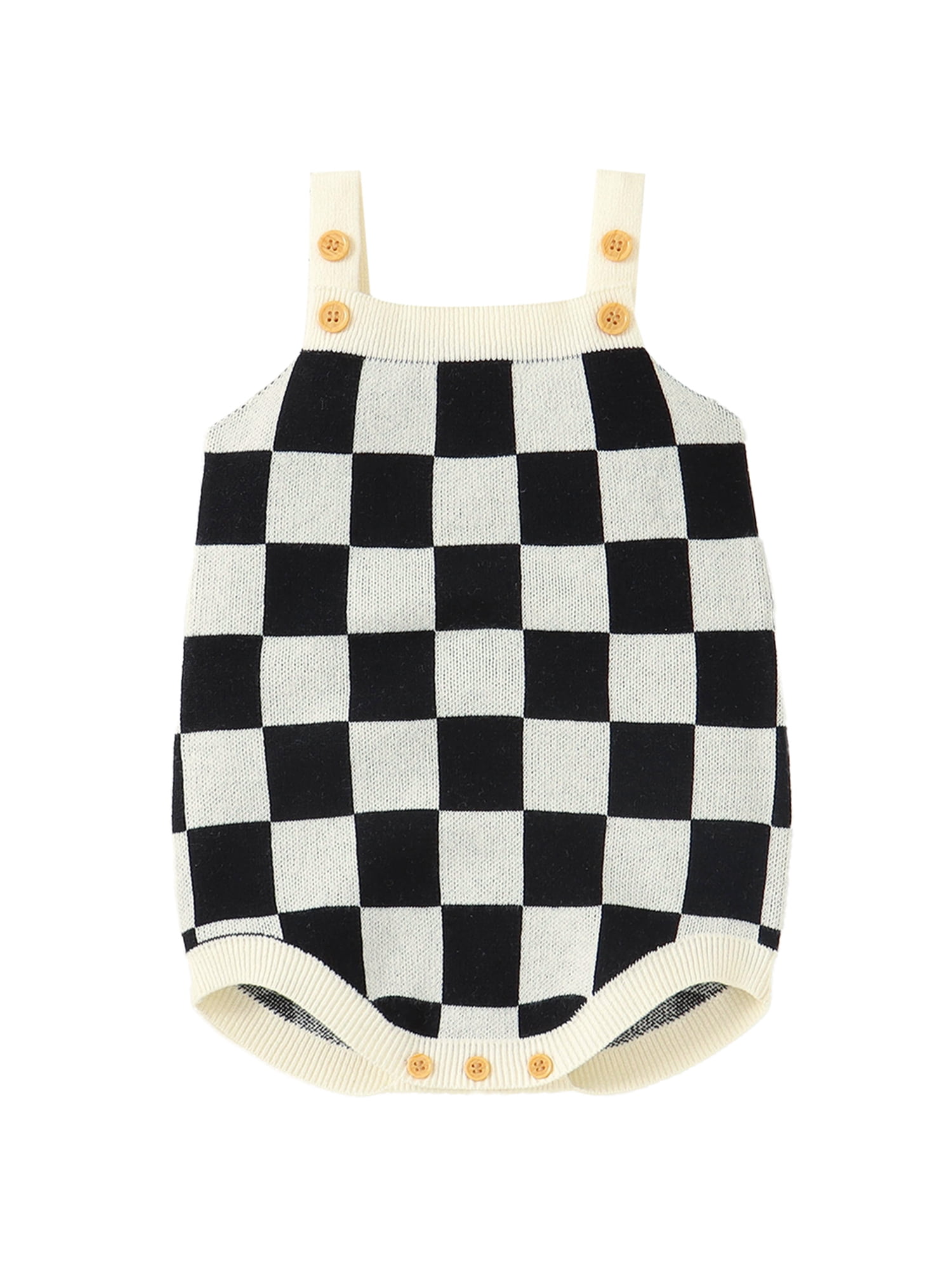 Bagilaanoe Newborn Baby Girl Knitted Rompers Checkerboard Print Sleeveless Bodysuits 3M 6M 12M ...