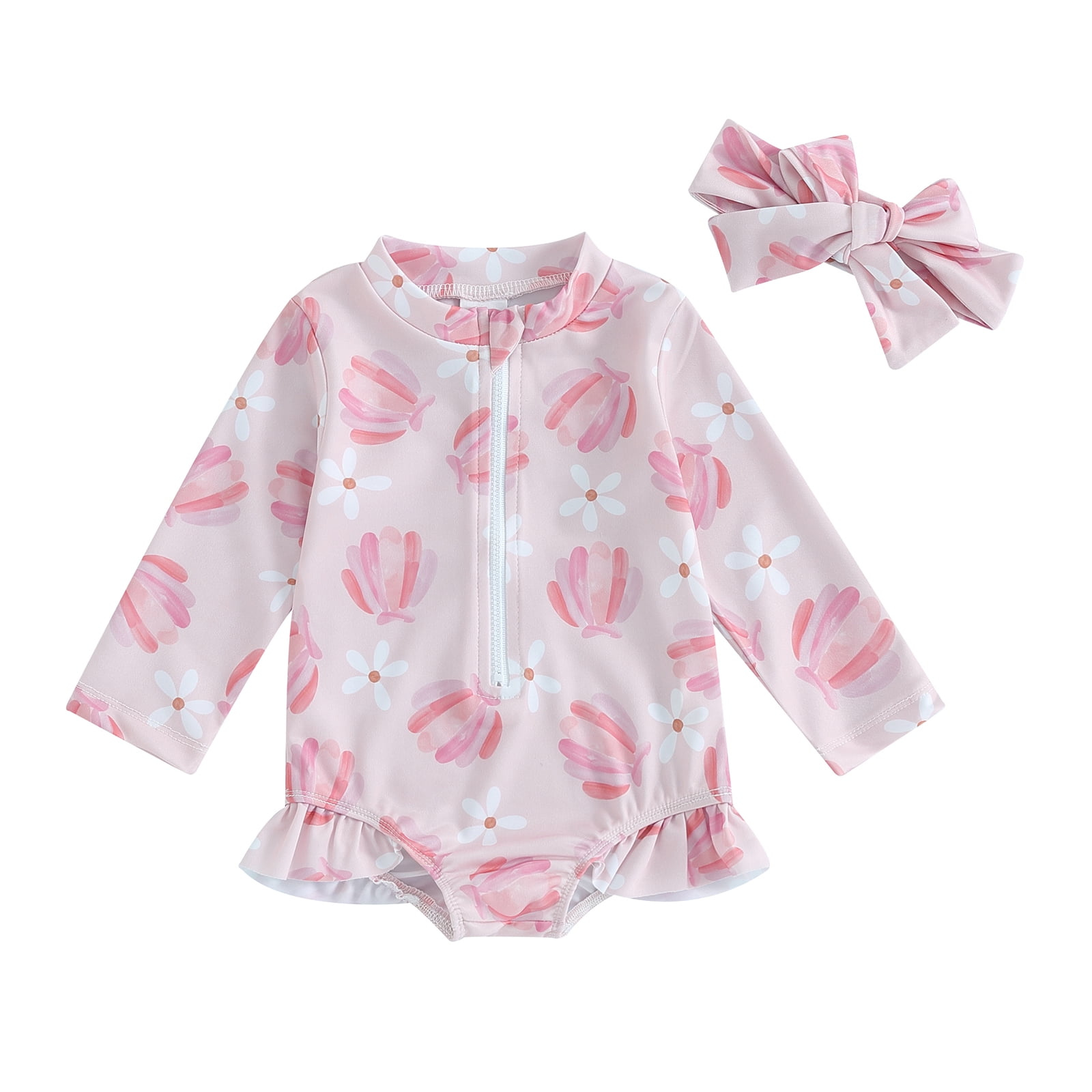 Bagilaanoe Newborn Baby Girl One-Piece Swimsuit Floral Print Long ...