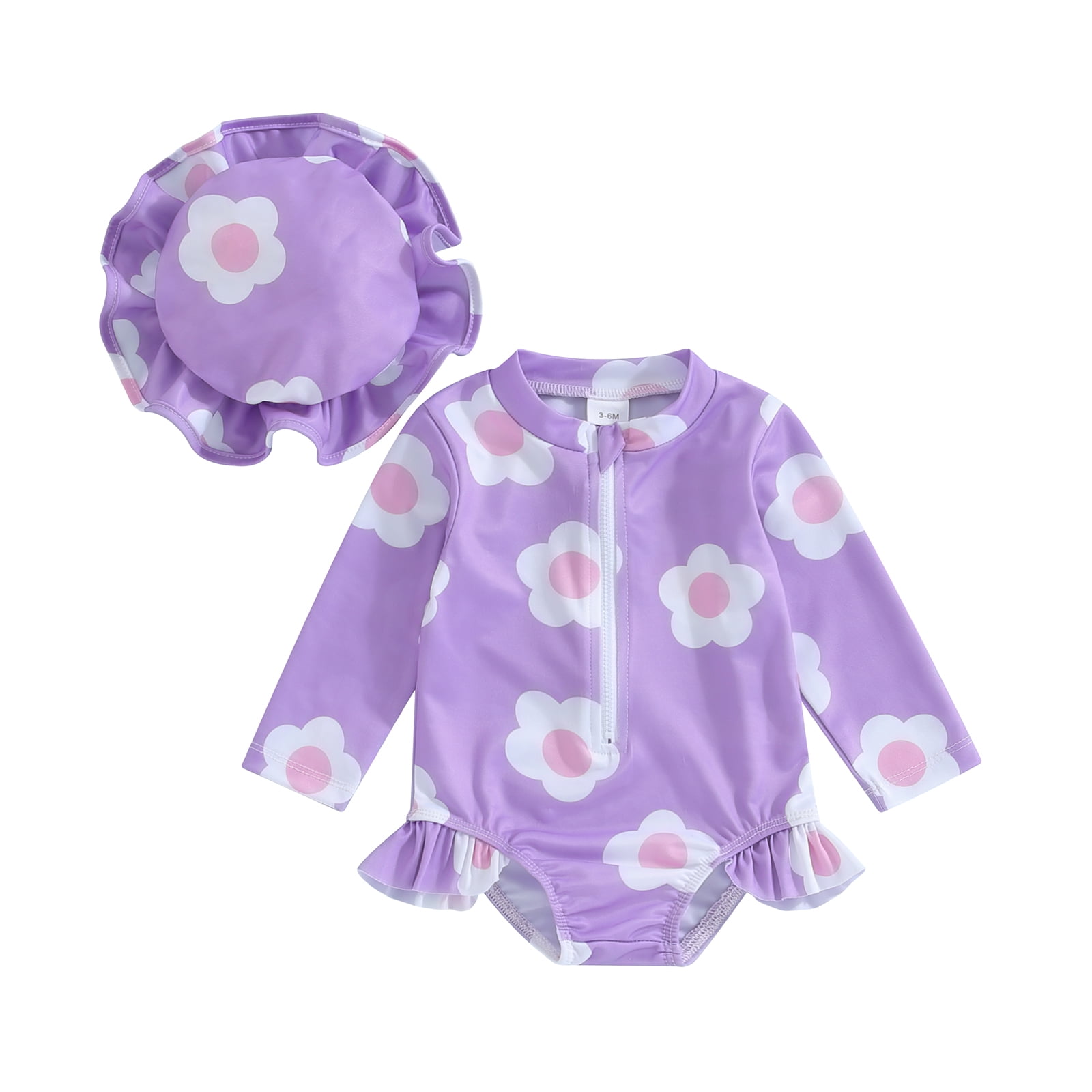 Bagilaanoe Newborn Baby Girl One-Piece Swimsuit Flower Print Long ...