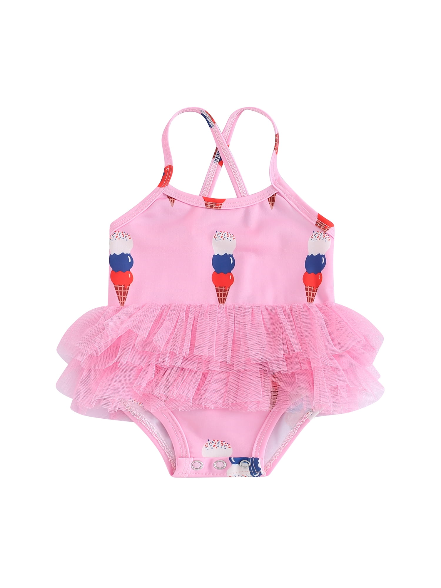 Bagilaanoe Newborn Baby Girl One-Piece Swimsuit Print Sleeveless Tulle ...