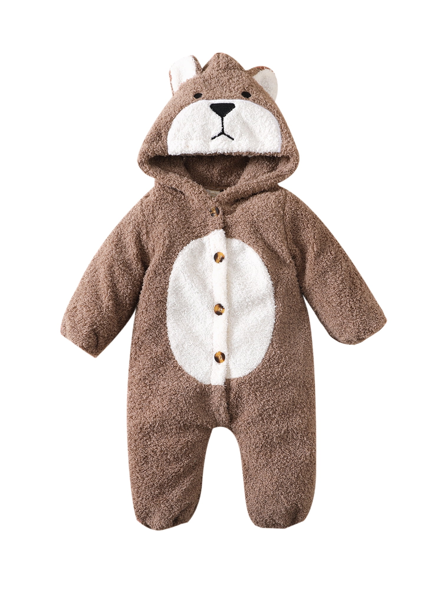 Bagilaanoe Newborn Baby Girl Plush Hooded Jumpsuit Cartoon Bear Print Long Sleeve Bodysuit 3M 6M ...