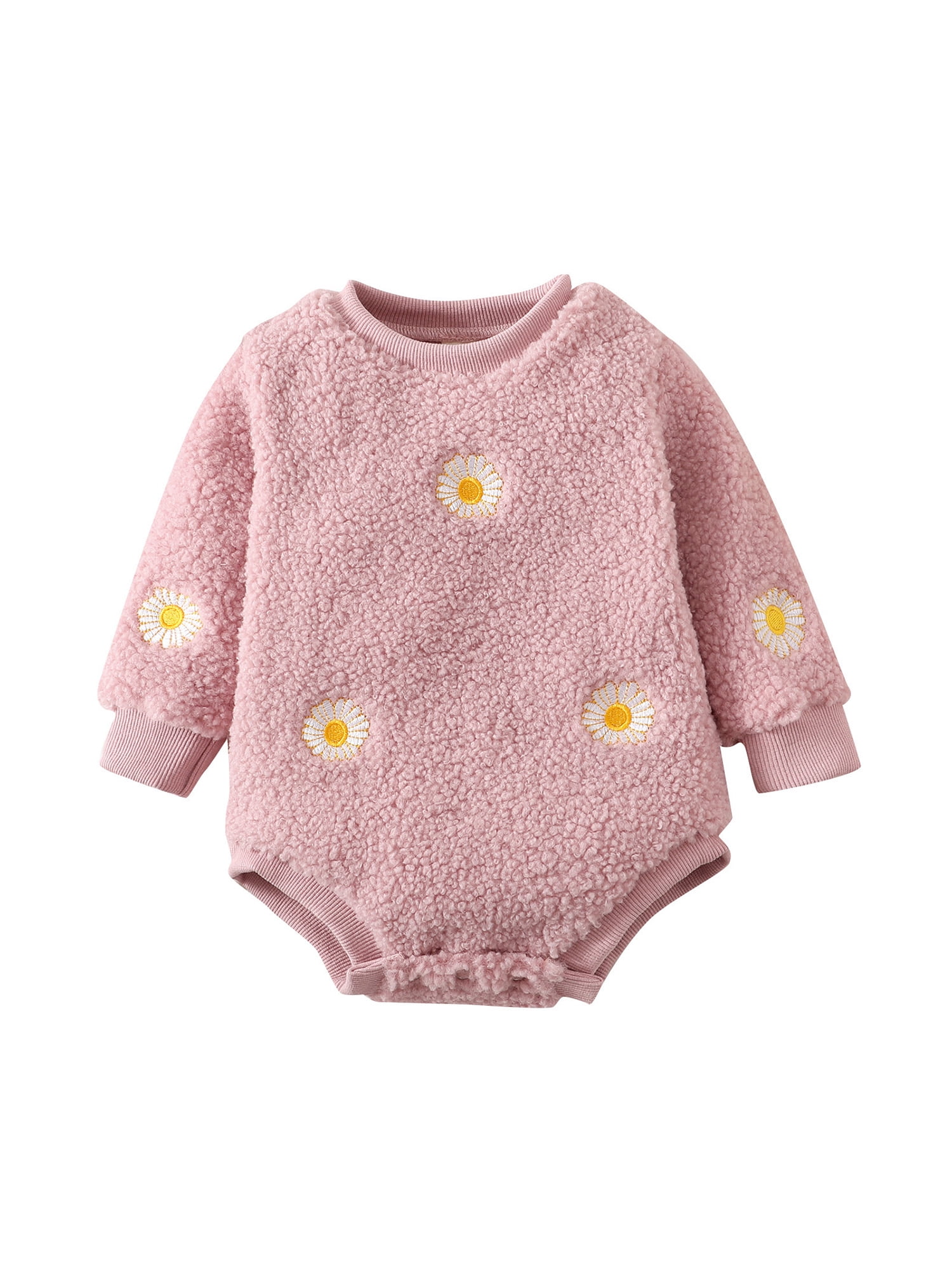 Bagilaanoe Newborn Baby Girl Plush Romper Tops Daisy Embroidery Long Sleeve Bodysuit 3M 6M 12M ...