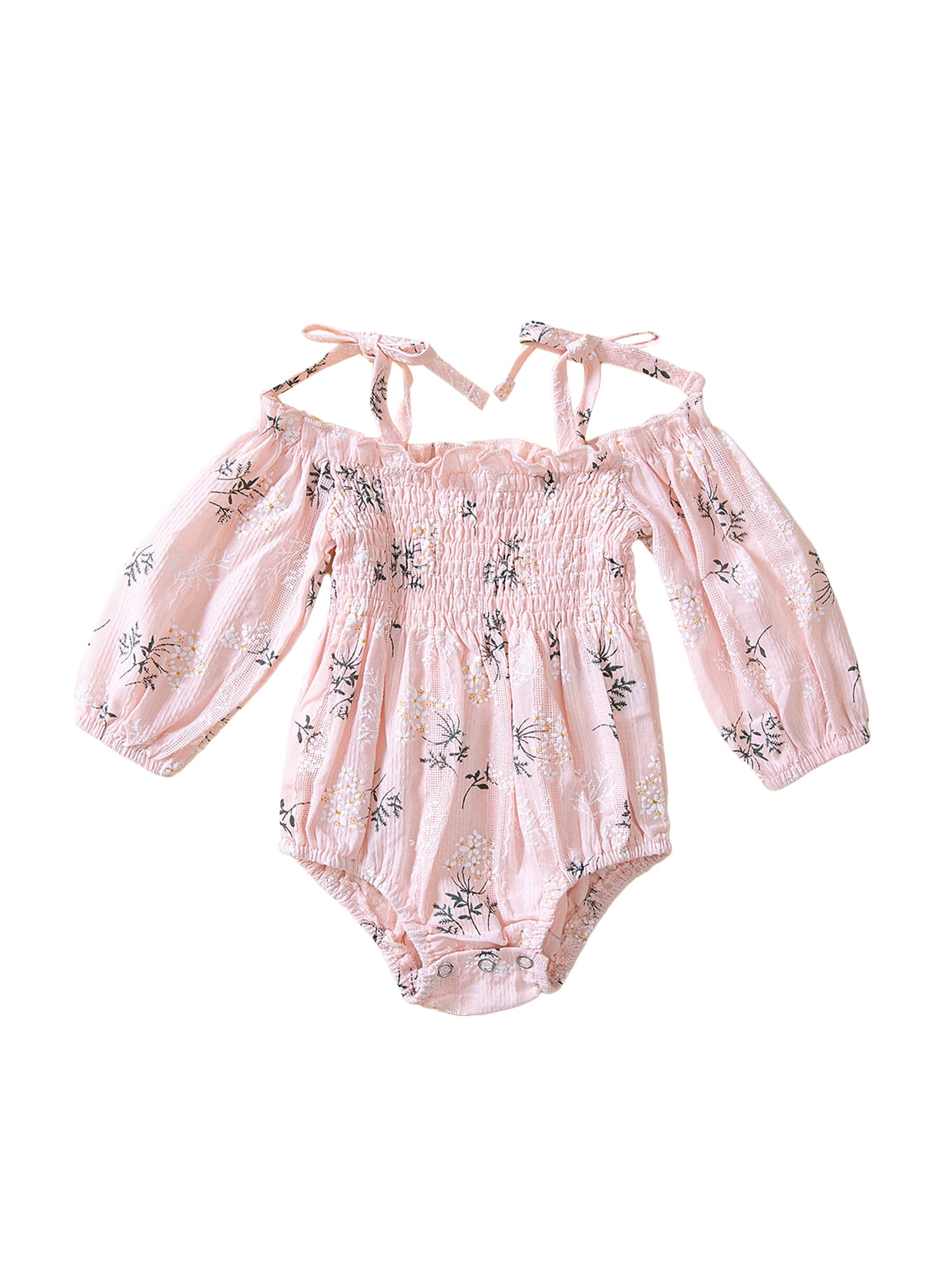 Bagilaanoe Newborn Baby Girl Romper Floral Print 3/4 Sleeve Bottom Snap ...