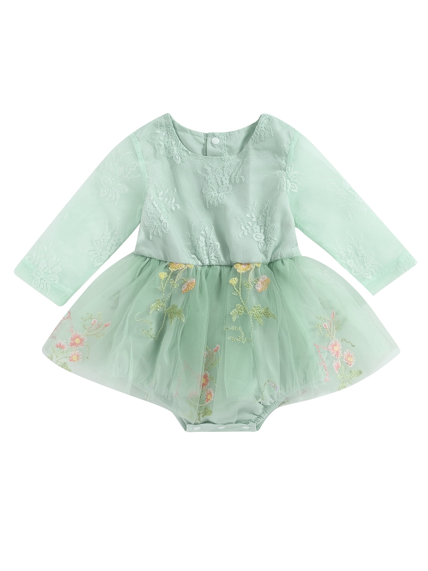 Bagilaanoe Newborn Baby Girl Rompers Dress Butterfly Flower Embroidery Long Sleeve Bodysuits 6M ...