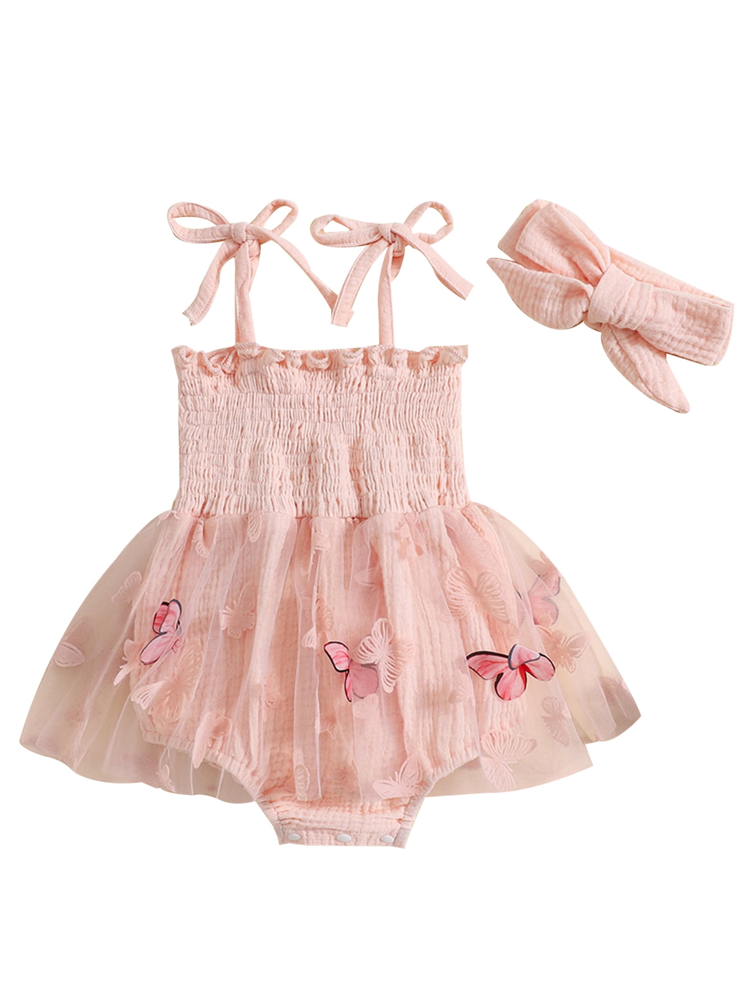 Bagilaanoe Newborn Baby Girl Rompers Dress Butterfly Print Sleeveless Bodysuits + Hairband 3M 6M ...