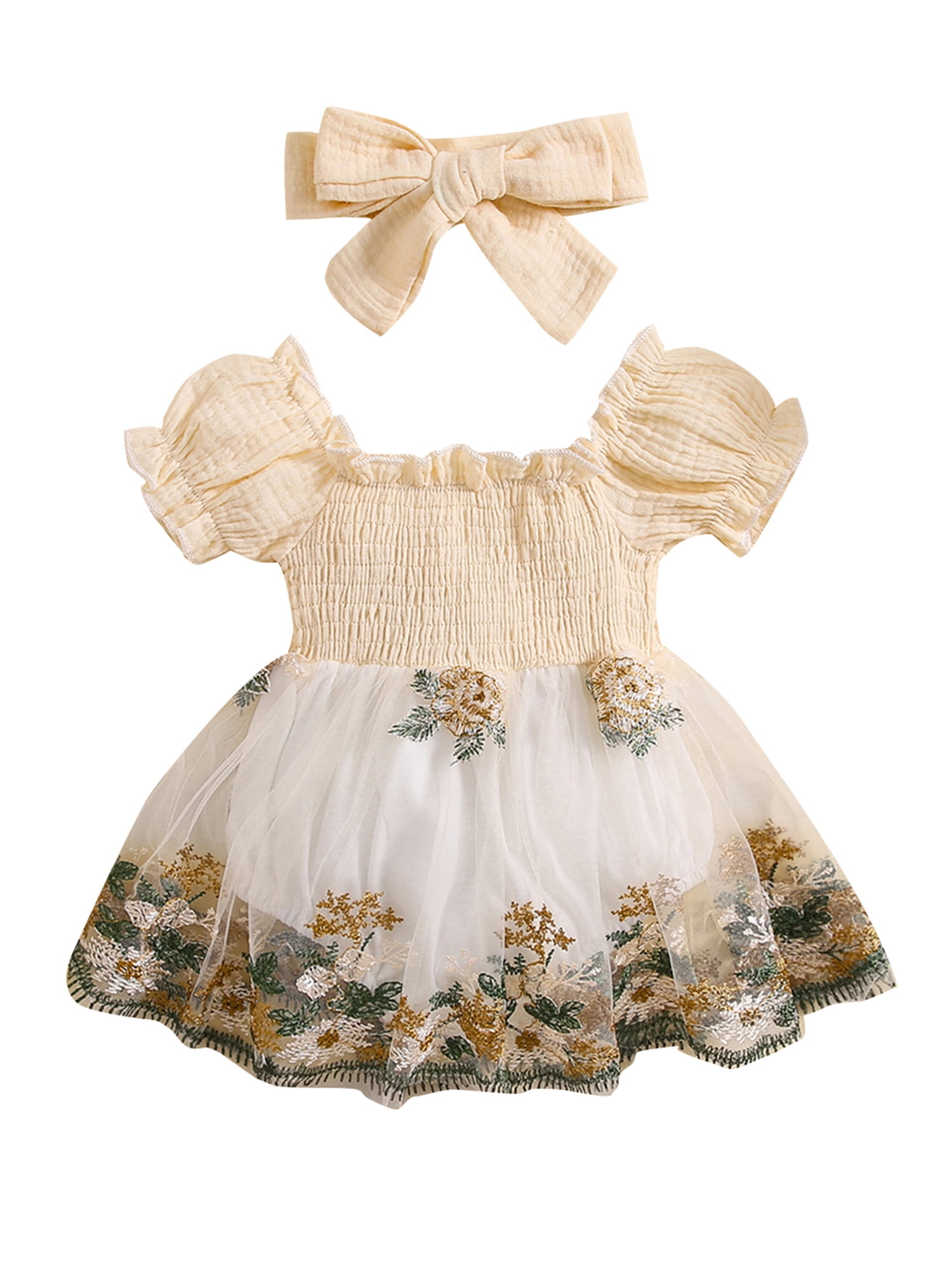 Bagilaanoe Newborn Baby Girl Rompers Dress Embroidery Short Sleeve Bodysuits + Headband 3M 6M ...