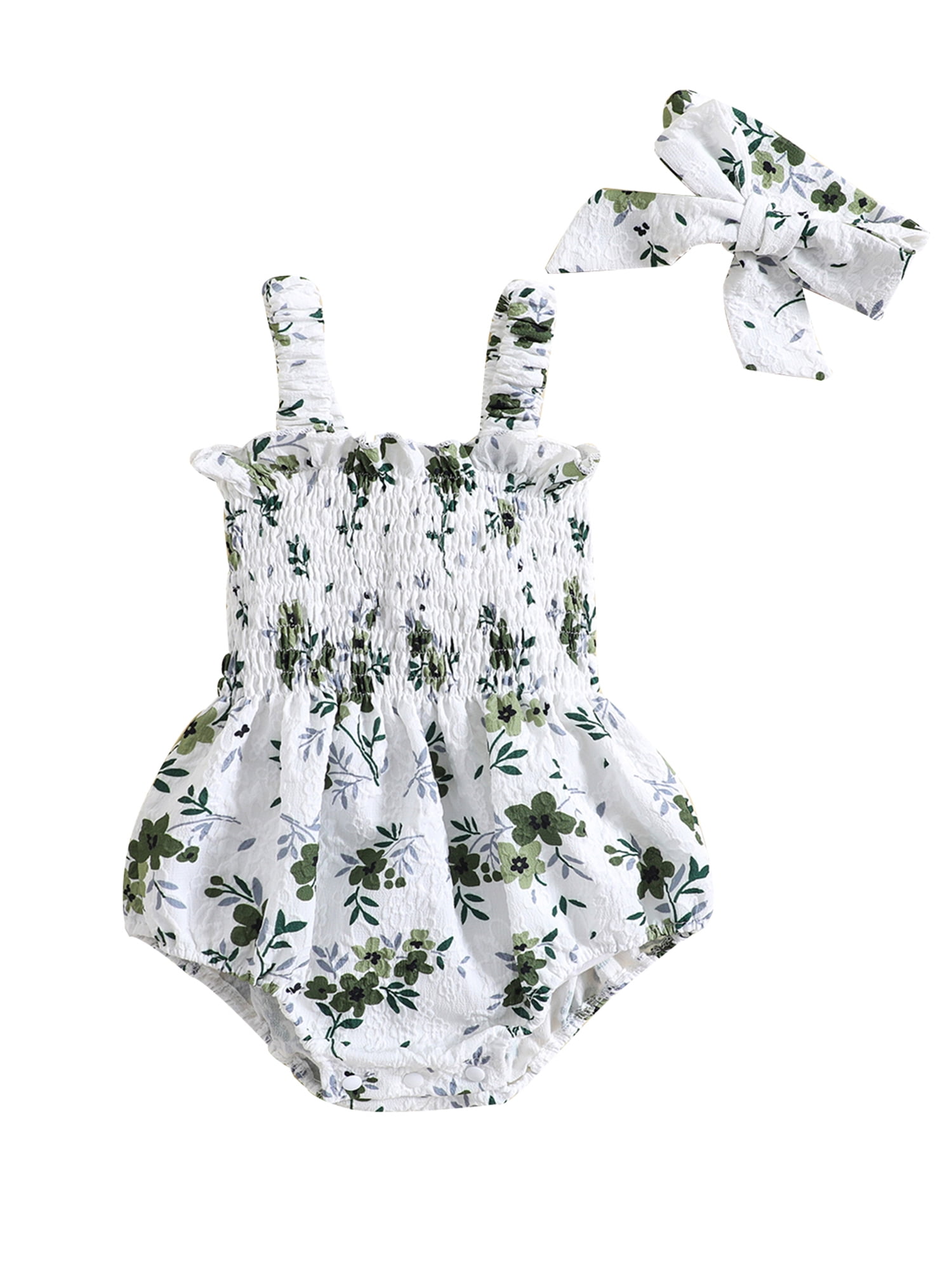 Bagilaanoe Newborn Baby Girl Rompers Flower Print Sleeveless Bodysuit + Hairband 3M 6M 12M 18M ...