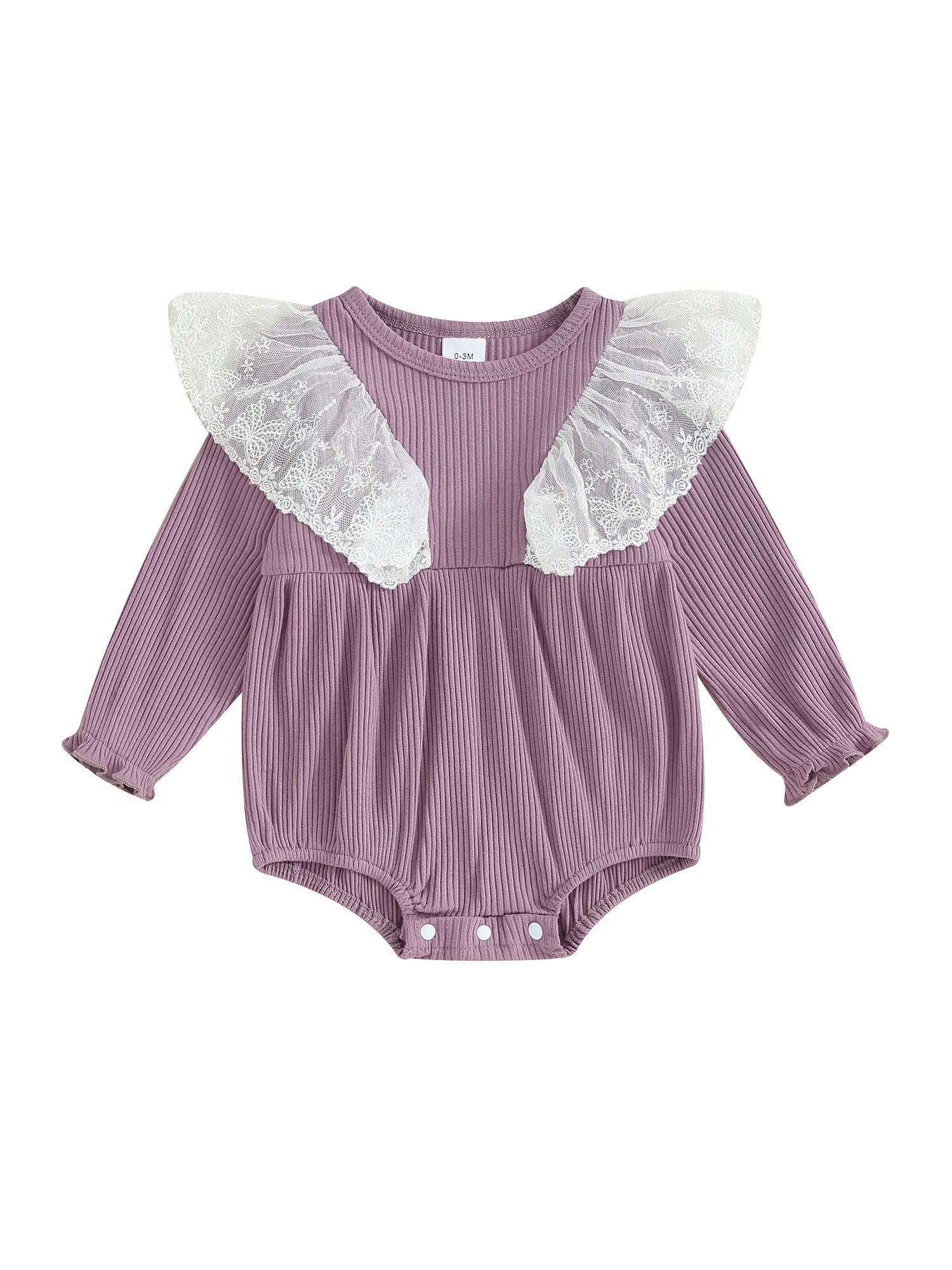 Bagilaanoe Newborn Baby Girl Rompers Lace Ruffle Long Sleeve Bodysuit 3M 6M 12M 18M Infant ...