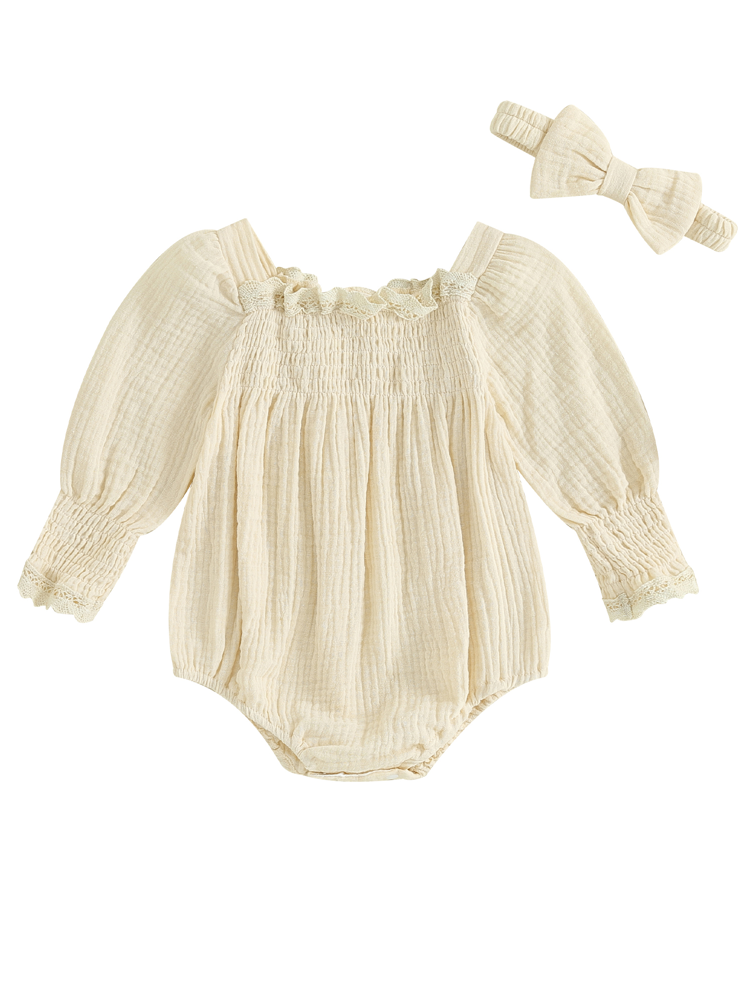 Bagilaanoe Newborn Baby Girl Rompers Long Sleeve Bodysuit + Headband 3M 6M 12M 18M Infant Ribbed ...