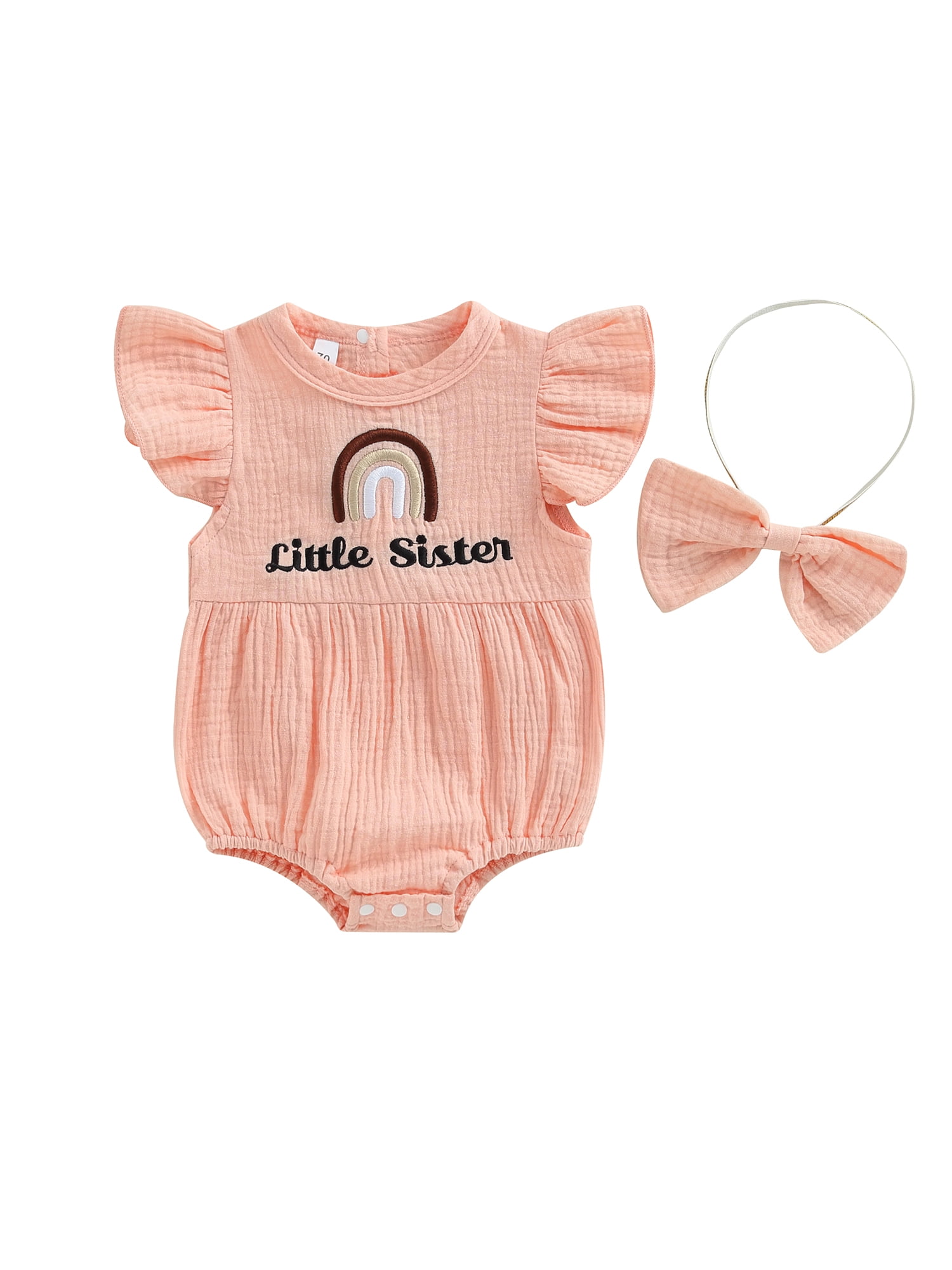 Bagilaanoe Newborn Baby Girl Rompers Rainbow Print Short Sleeve Bodysuit + Headband 6M 12M 18M ...