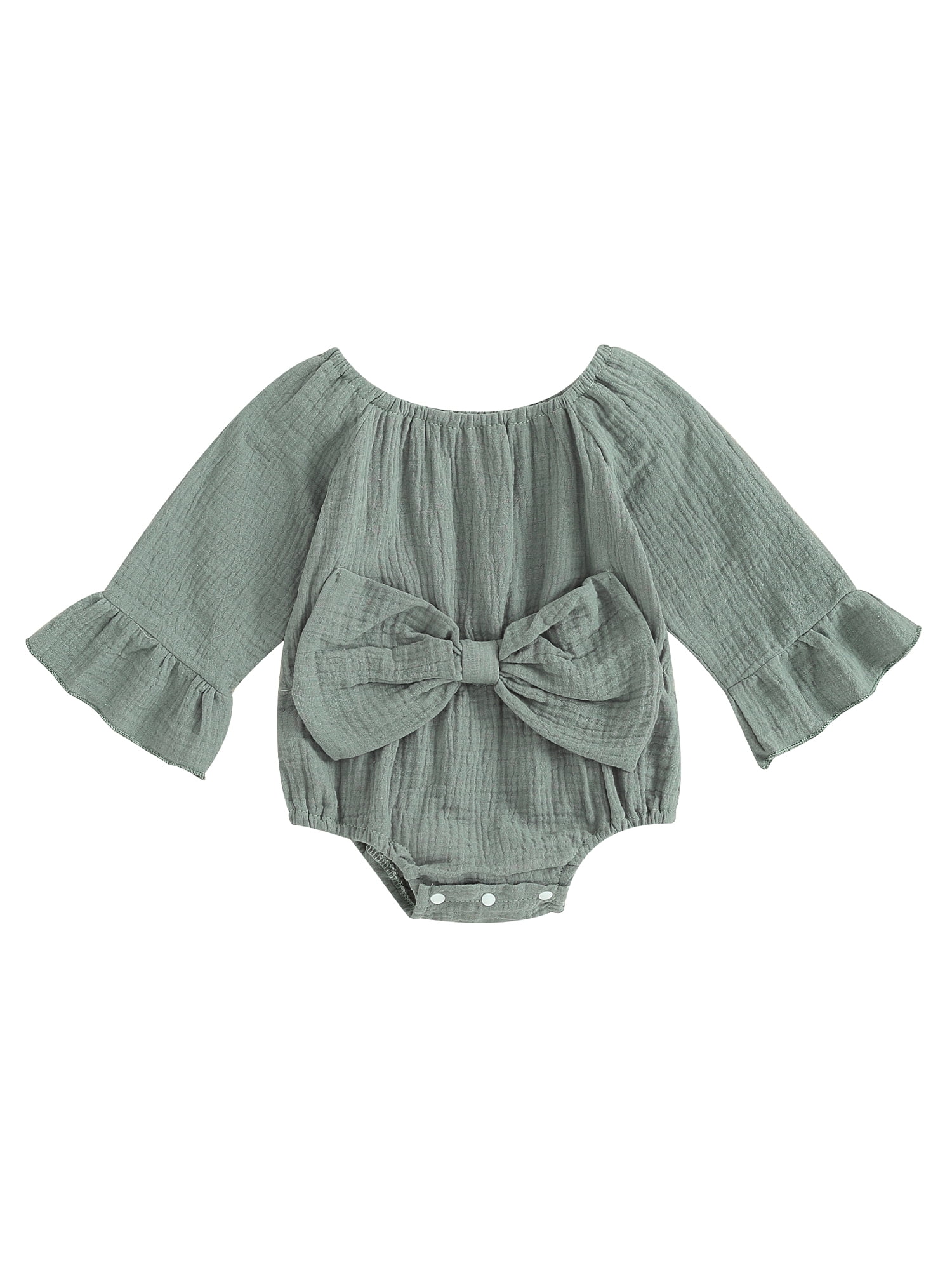 Bagilaanoe Newborn Baby Girl Rompers Solid Long Sleeve Off-shoulder Bodysuits 3M 6M 12M 18M ...